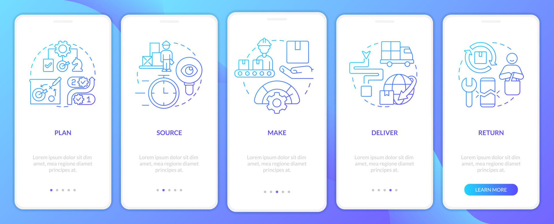 Supply Chain Management Components Blue Gradient Onboarding Mobile App