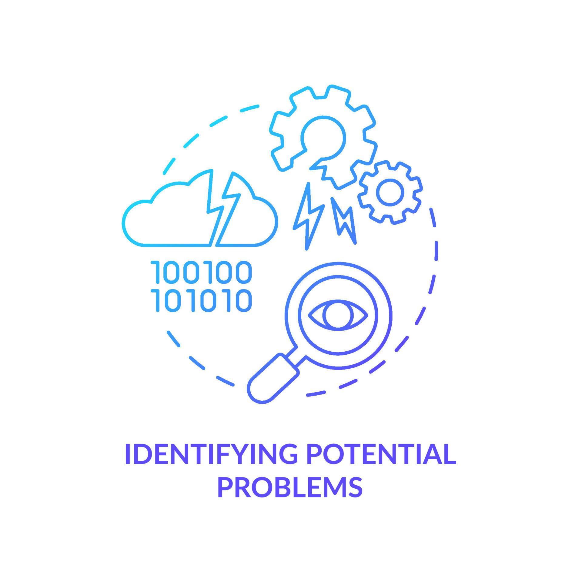Identifying potential problems blue gradient concept icon. Business ...