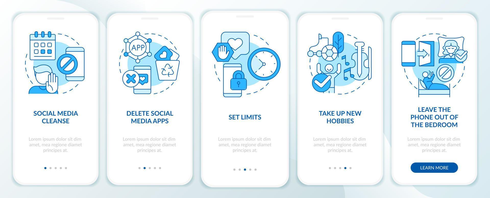 Ways To Break Social Media Addiction Blue Onboarding Mobile App Screen