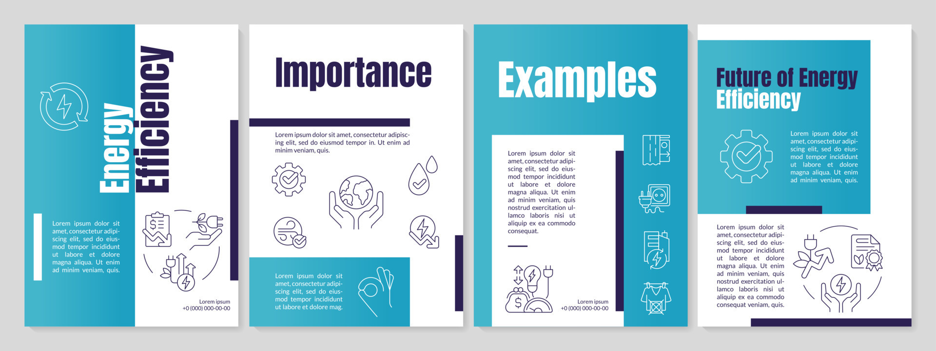 Energy efficiency blue brochure template. Power conservation. Leaflet ...