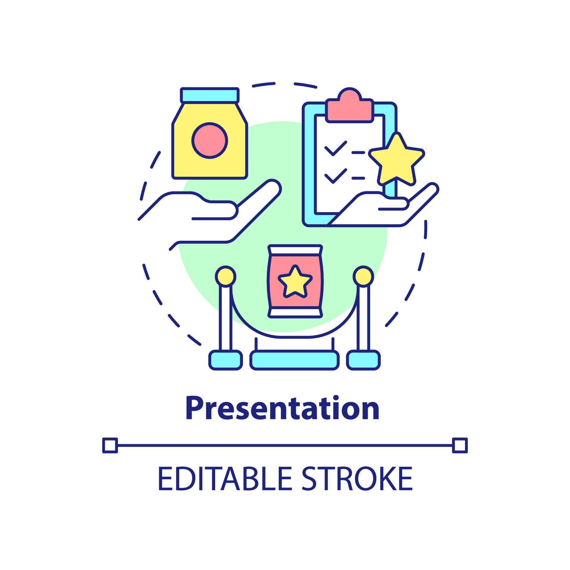 Presentation concept icon. Sales process abstract idea thin line illustration. Showing product ...