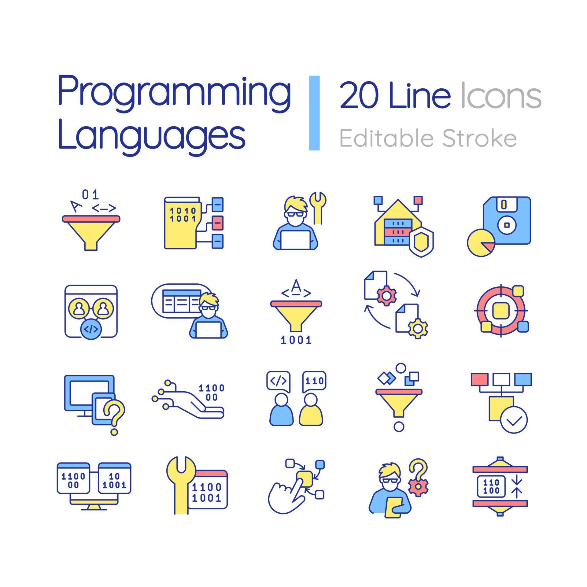 Programming Languages Rgb Color Icons Set Writing Code Computer