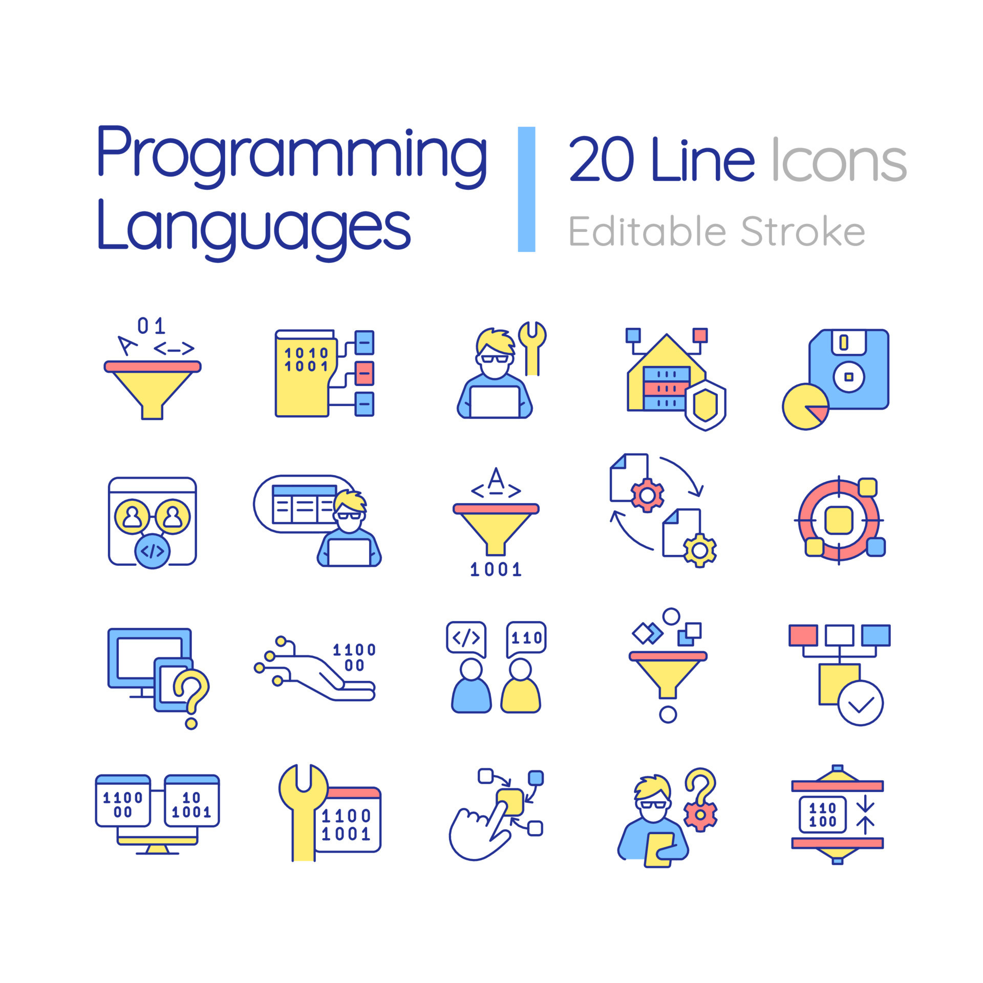 Programming Languages Rgb Color Icons Set Writing Code Computer