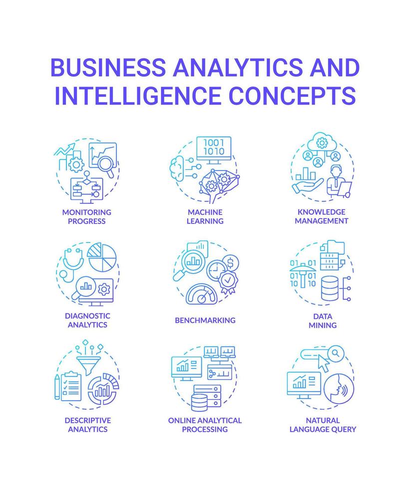 Business analytics and intelligence blue gradient concept icons set ...