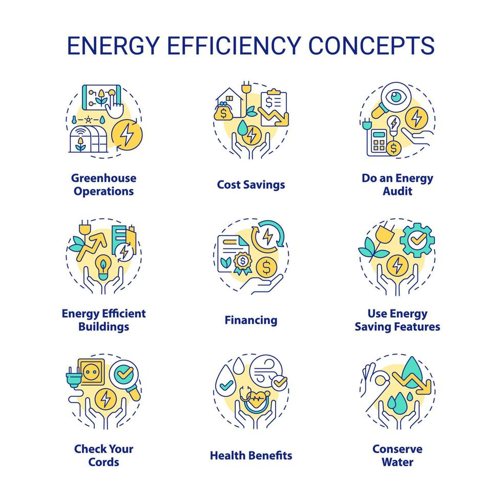 Energy efficiency concept icons set. Electricity and power conservation ... Energy efficiency concept icons set. Electricity and power conservation ...