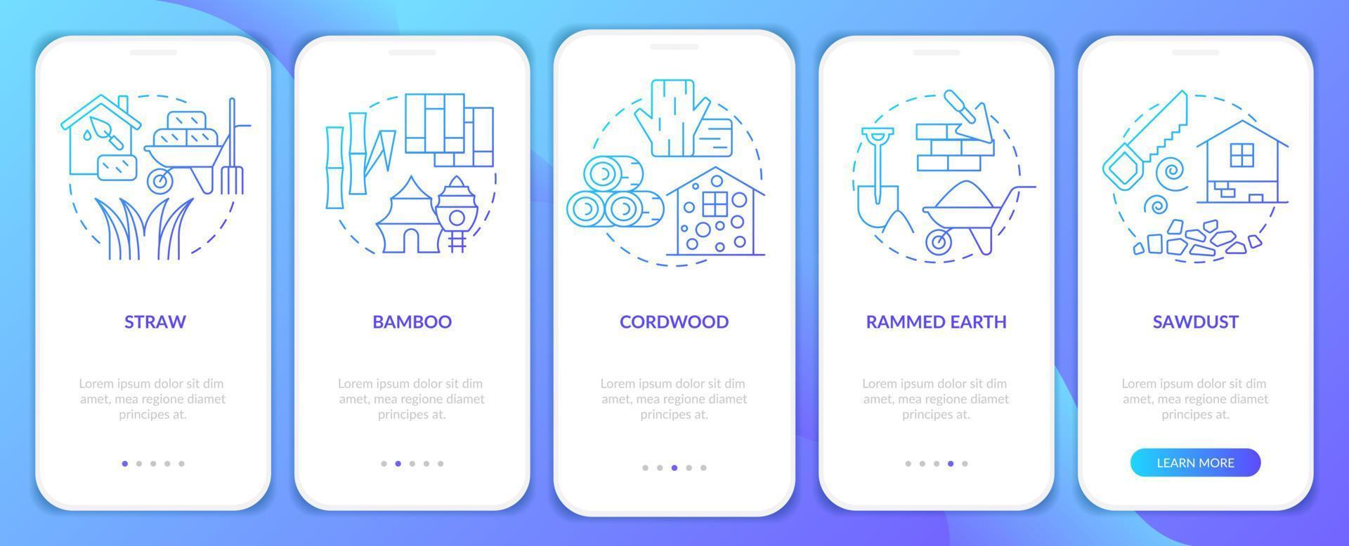 Sustainable Building Material Blue Gradient Onboarding Mobile App