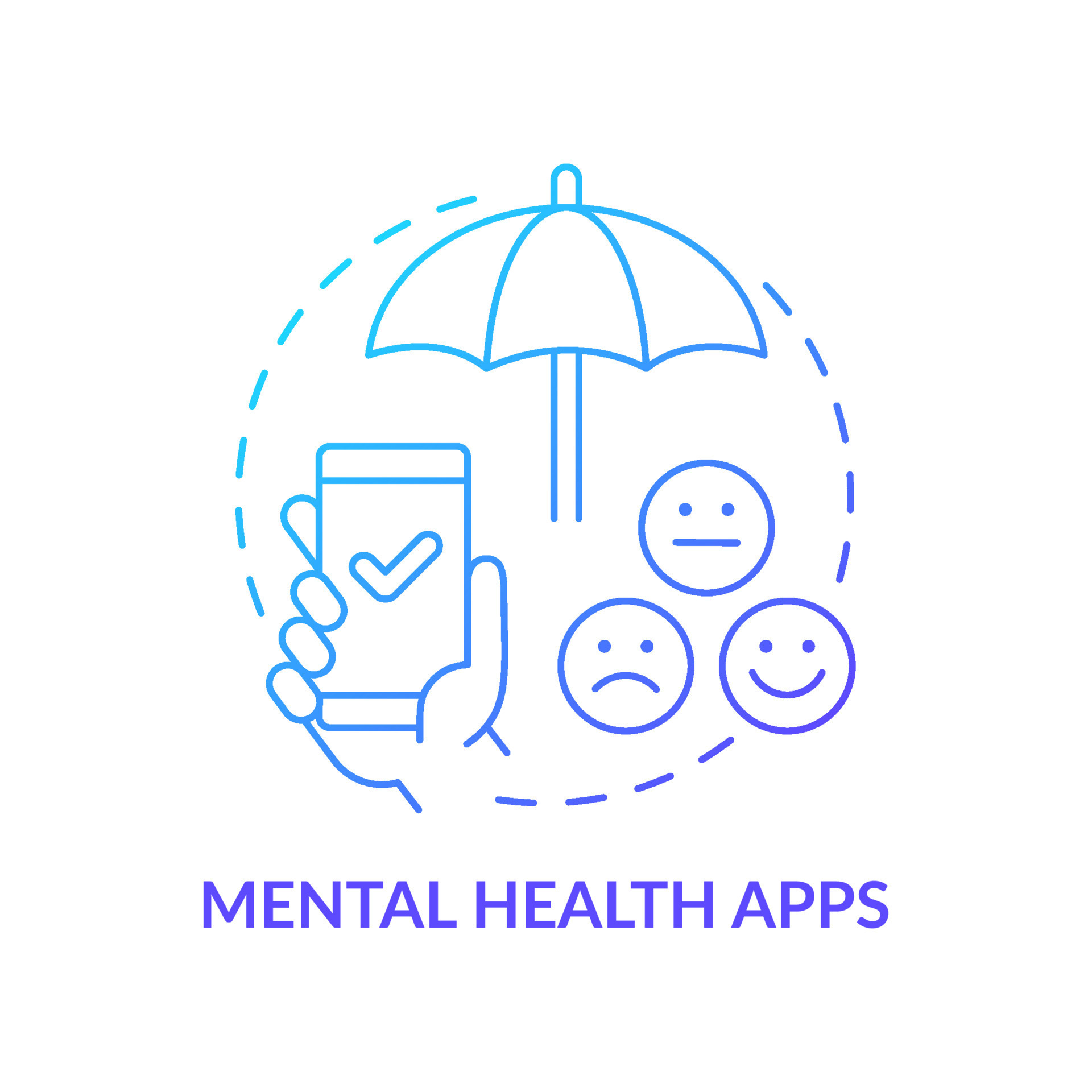 Mental health apps blue gradient concept icon. Software for wellbeing ... Mental health apps blue gradient concept icon. Software for wellbeing ...