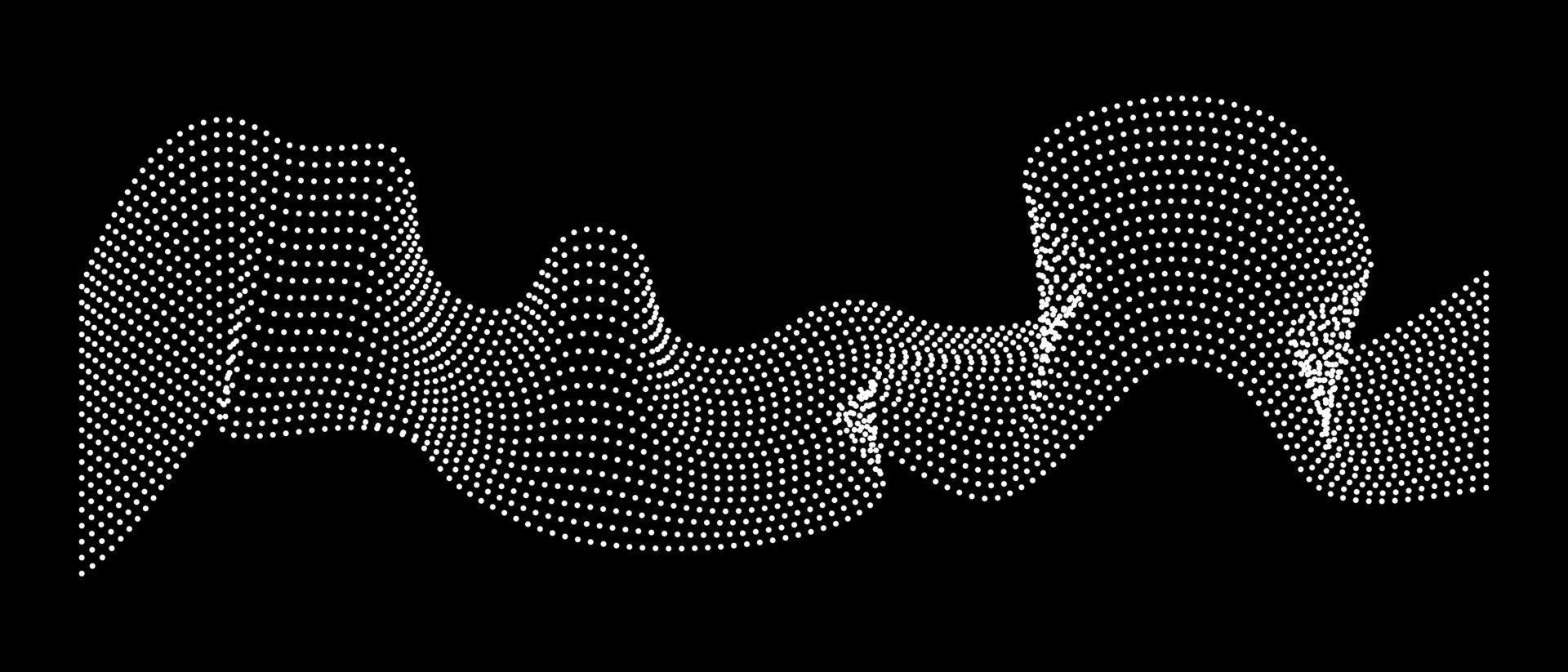 Flow from dynamic waves of dots. Black and white futuristic background, chain of nodes. Vector ...