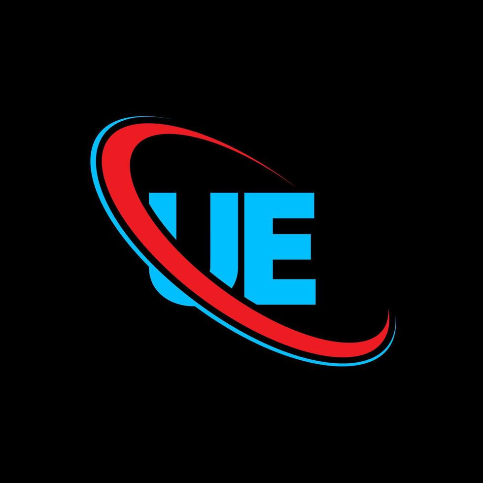 UE logo. UE design. Blue and red UE letter. UE letter logo design. Initial letter UE linked ...