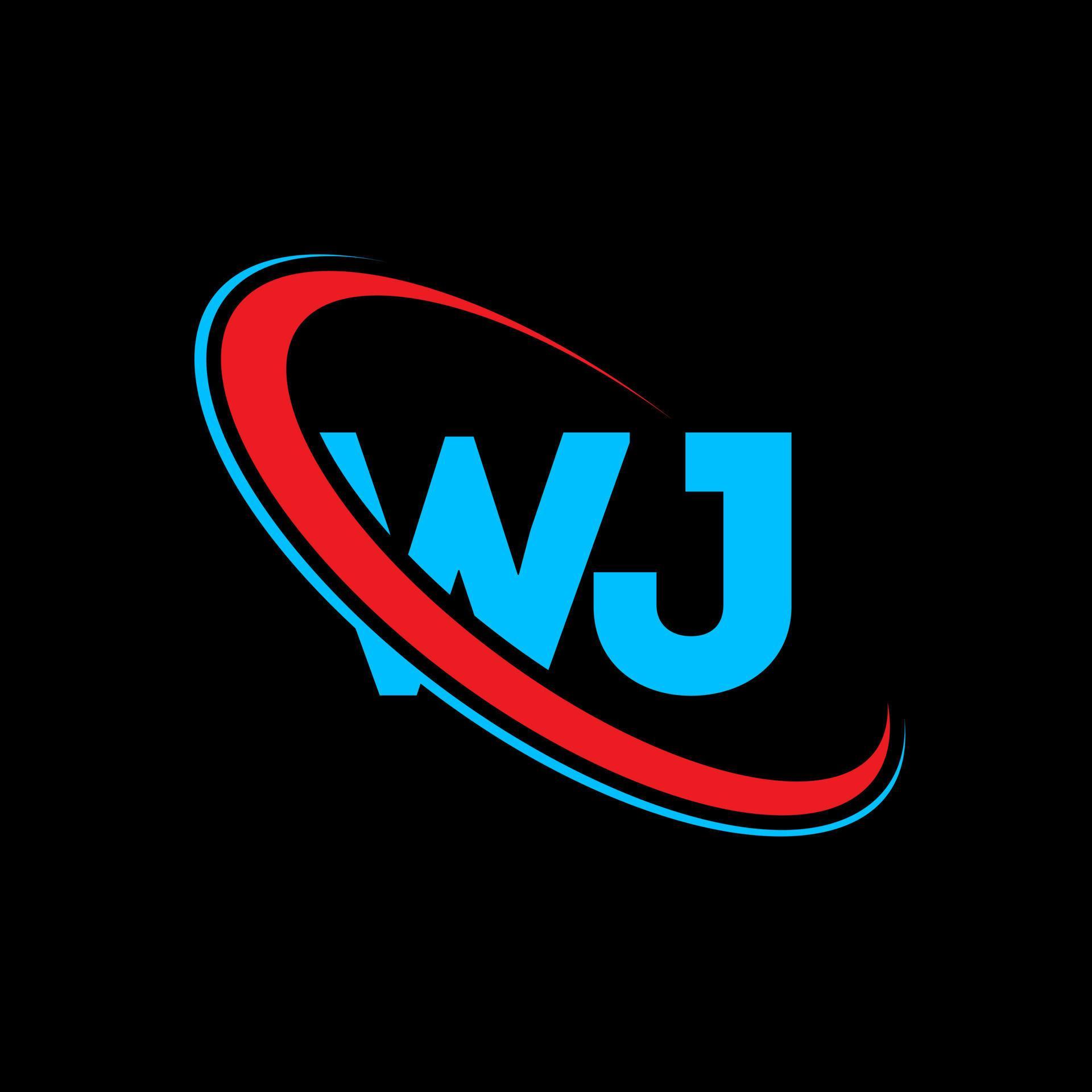 logotipo wj. diseño wj. letra wj azul y roja. diseño del logotipo de la letra wj. letra inicial ...