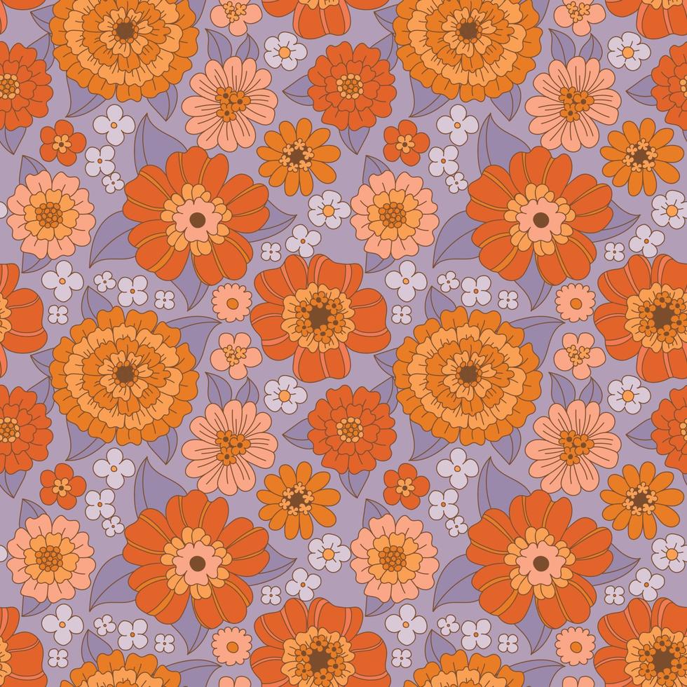 70s flowers seamless pattern. Groovy daisi flower. Hippie aesthetics ...