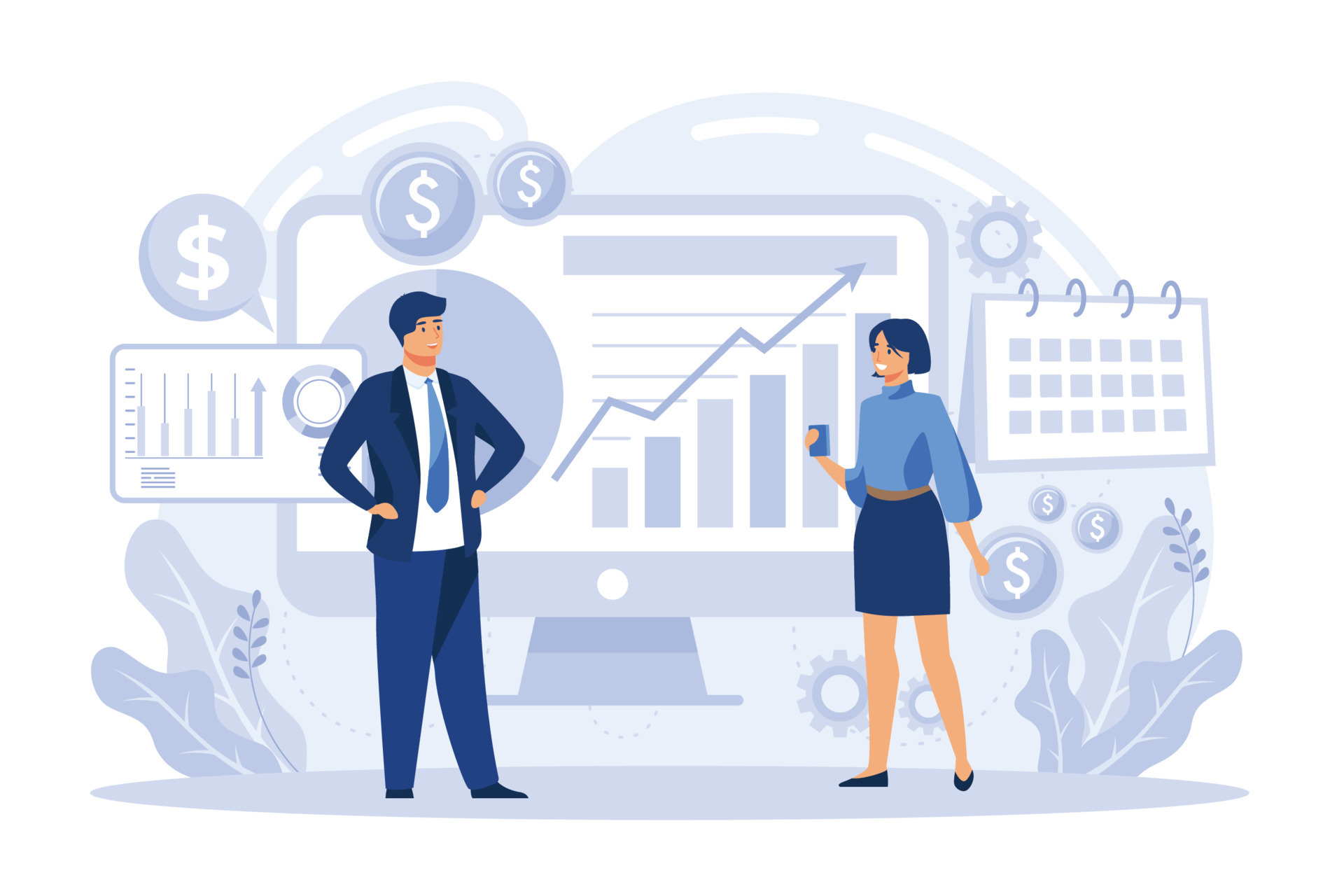 Demand analysts shaking hands from laptops screens and planning future ...