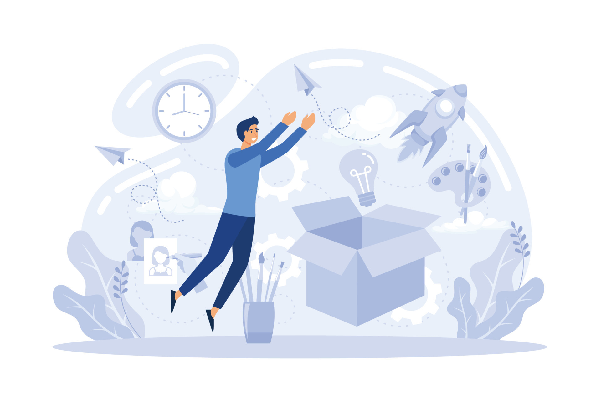 Brain Activity Abstract Concept Vector Illustration Set Thinking And