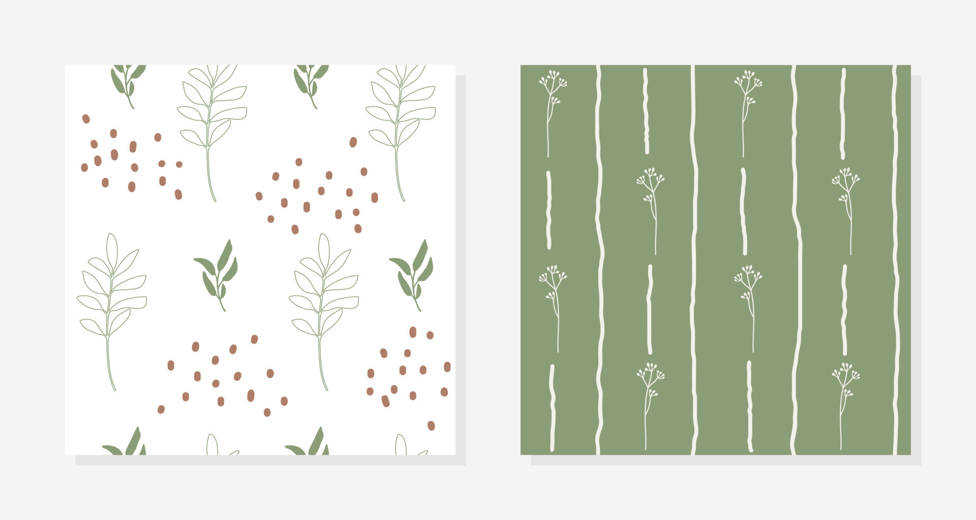 Set of two simple hand drawn seamless patterns with plants. Minimalist ...