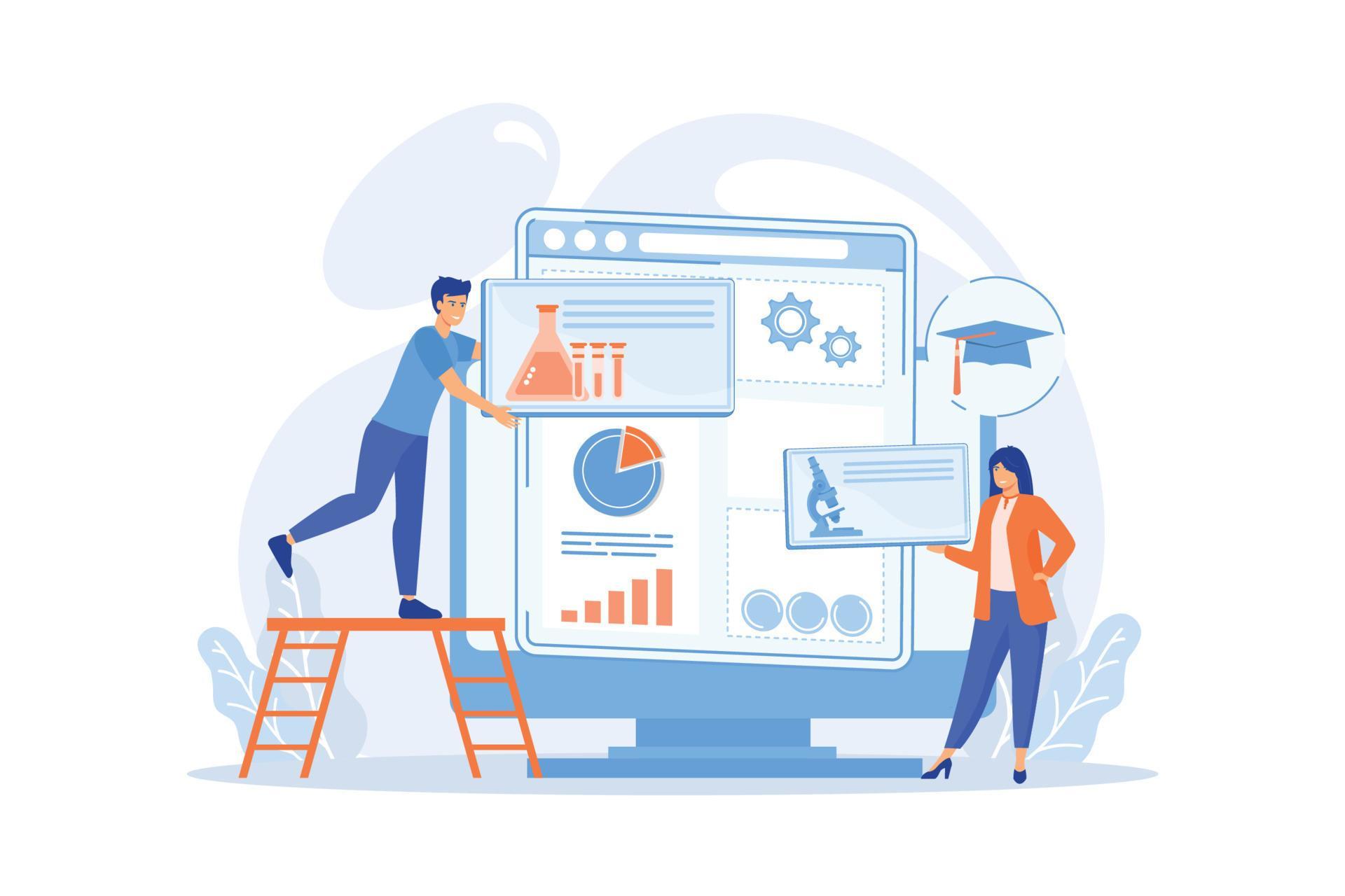 Educational courses management software on computer screen. Learning ...