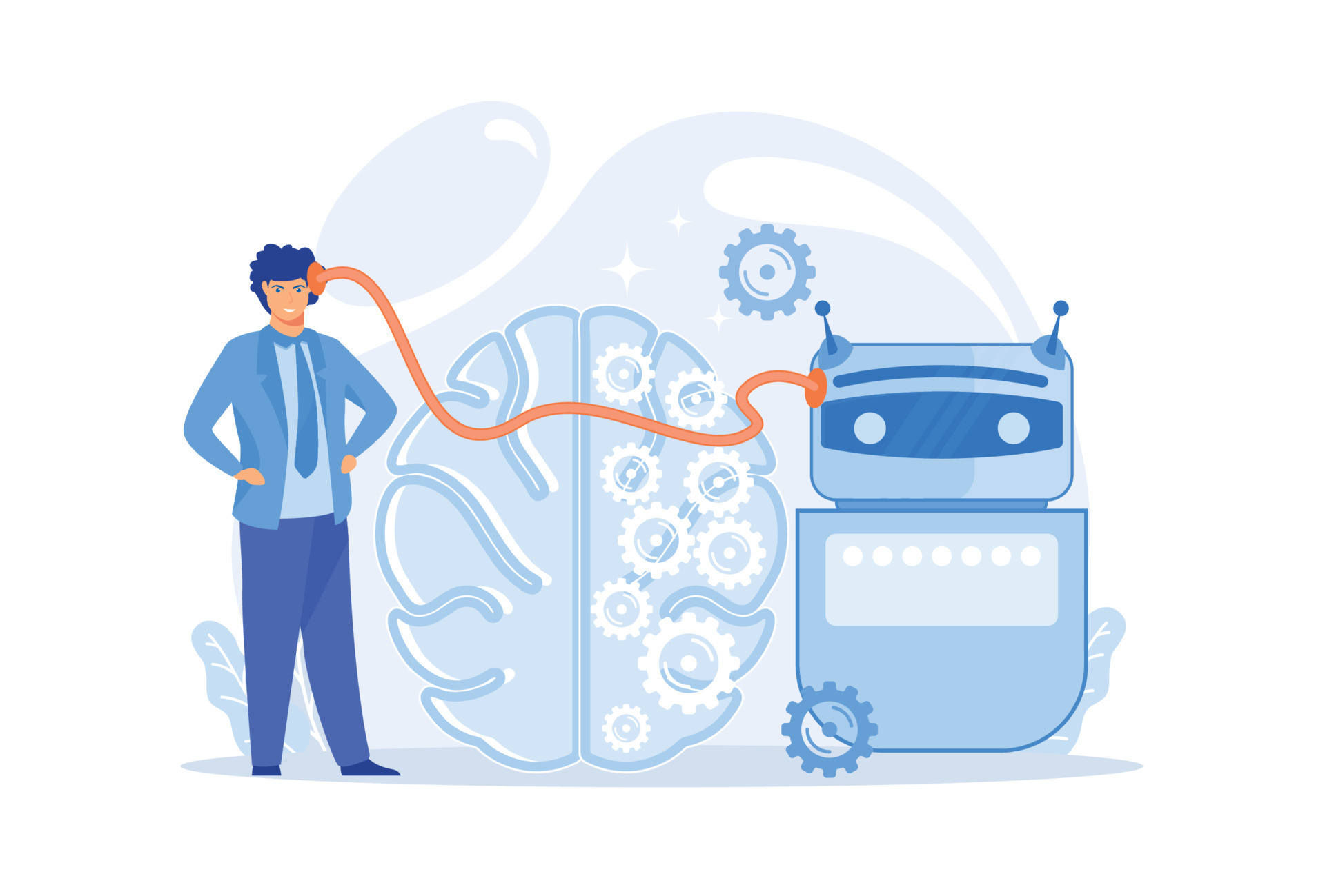 Modern Robot Artificial Intelligence Connected To Human Brain