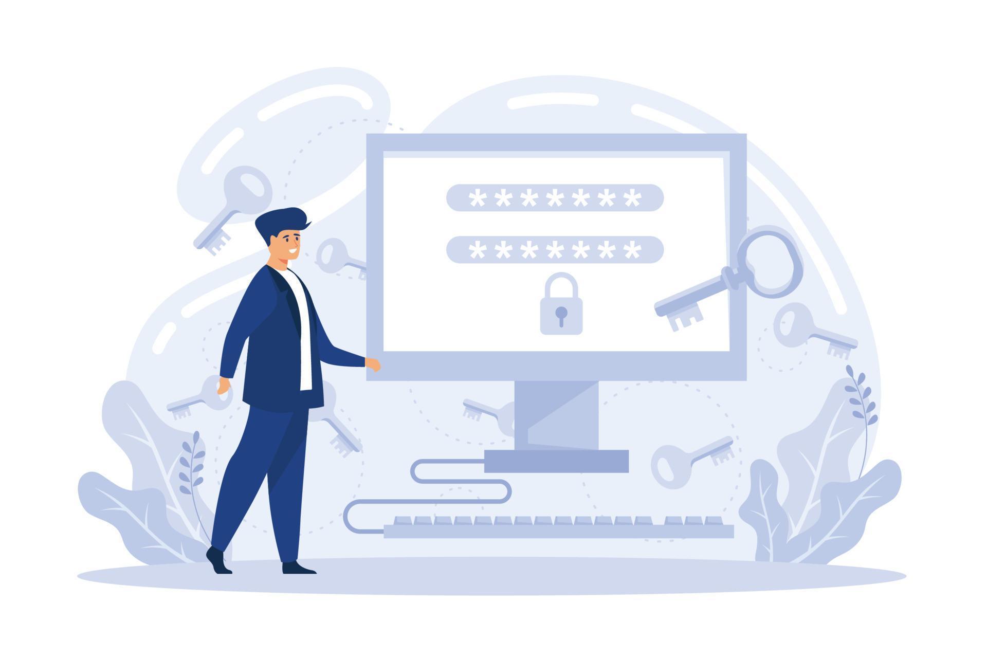 Computer and account login and password form page on screen. Sign in to ...