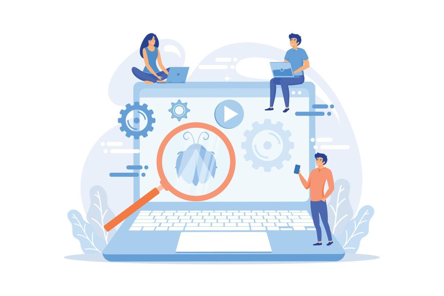 Tiny business people with digital devices testing demo software. Beta ... Tiny business people with digital devices testing demo software. Beta ...