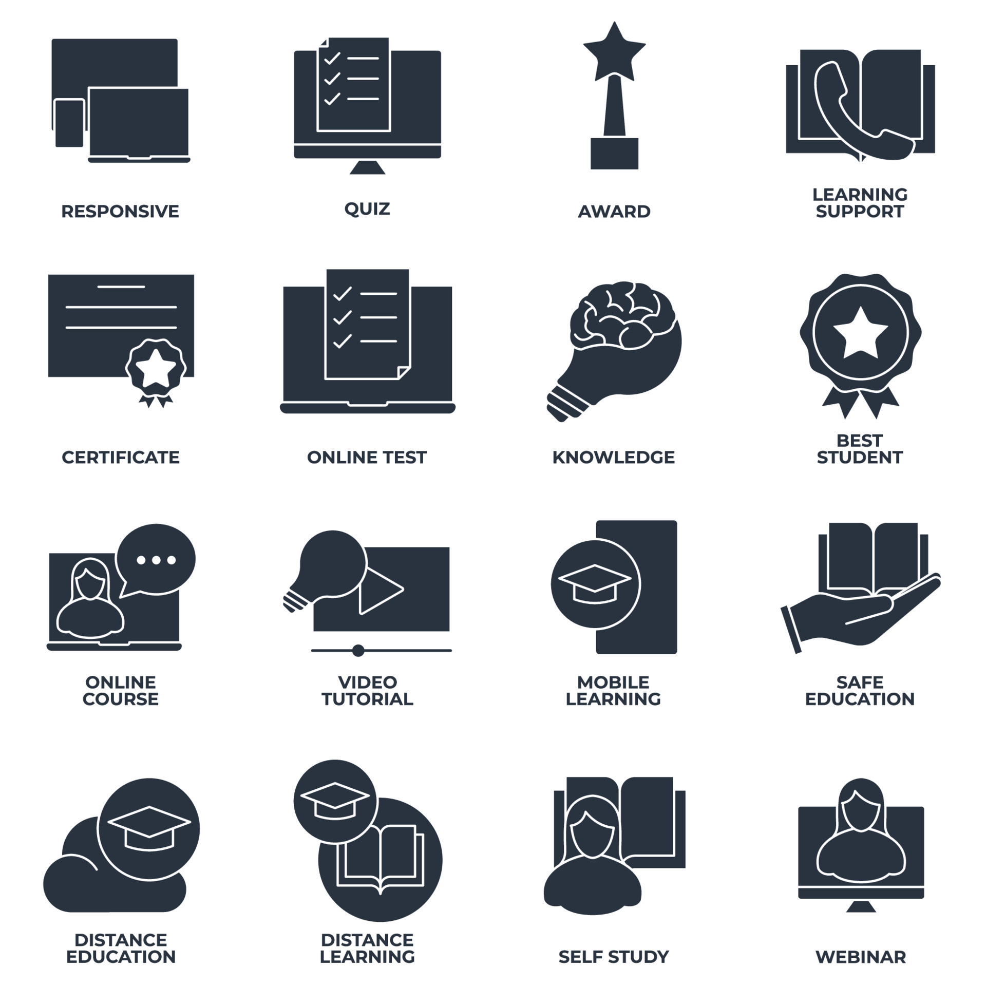 Set Of E Learning Online Education Icon Logo Vector Illustration Online Course Mobile