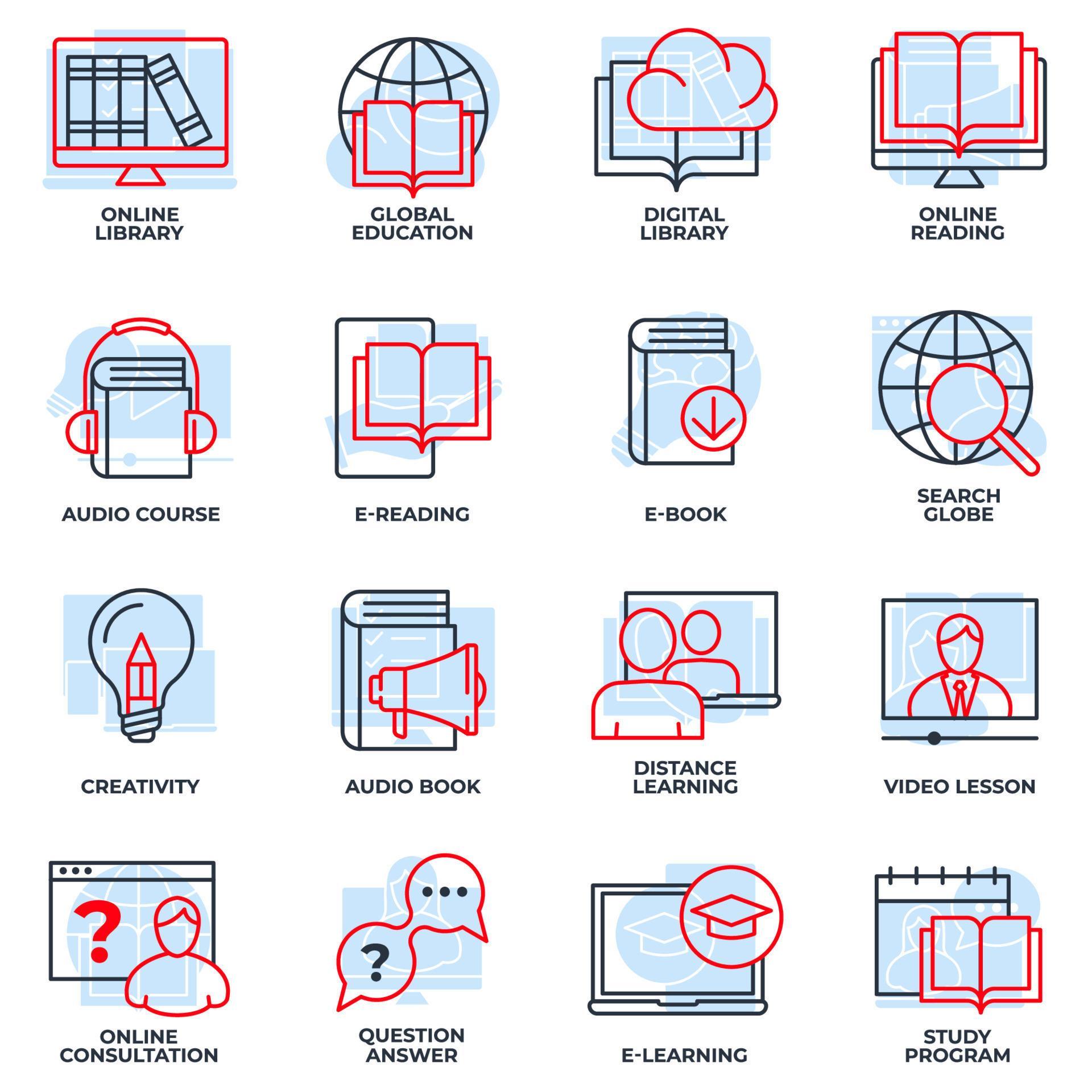 Set of E-learning, online education icon logo vector illustration ...