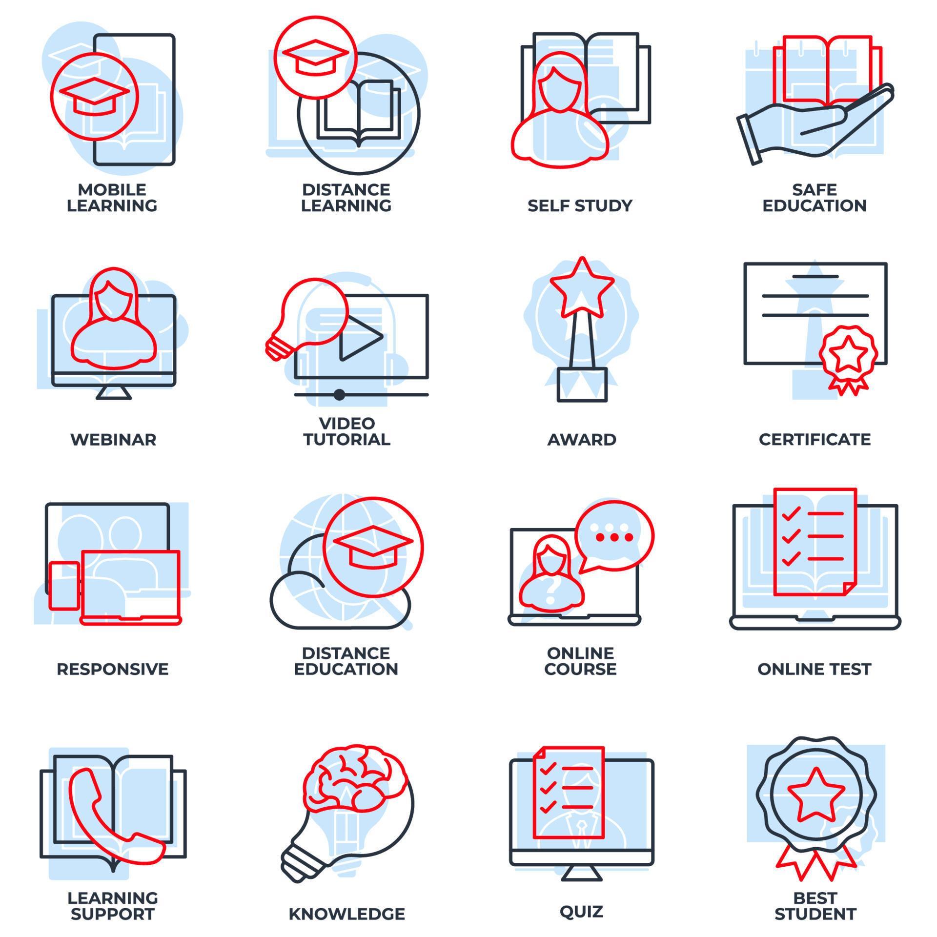 Set of E-learning, online education icon logo vector illustration ...