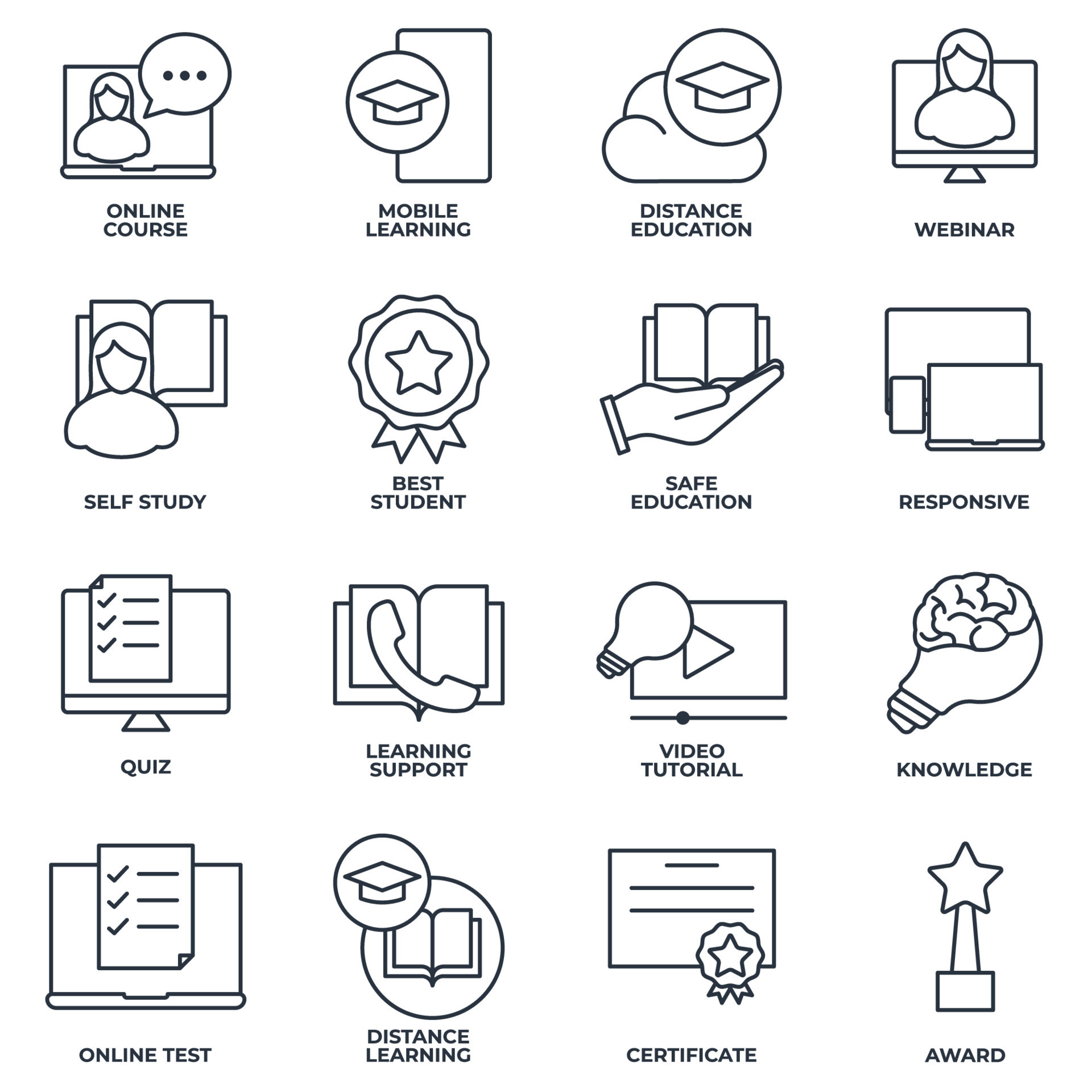 Set Of E Learning Online Education Icon Logo Vector Illustration Online Course Mobile