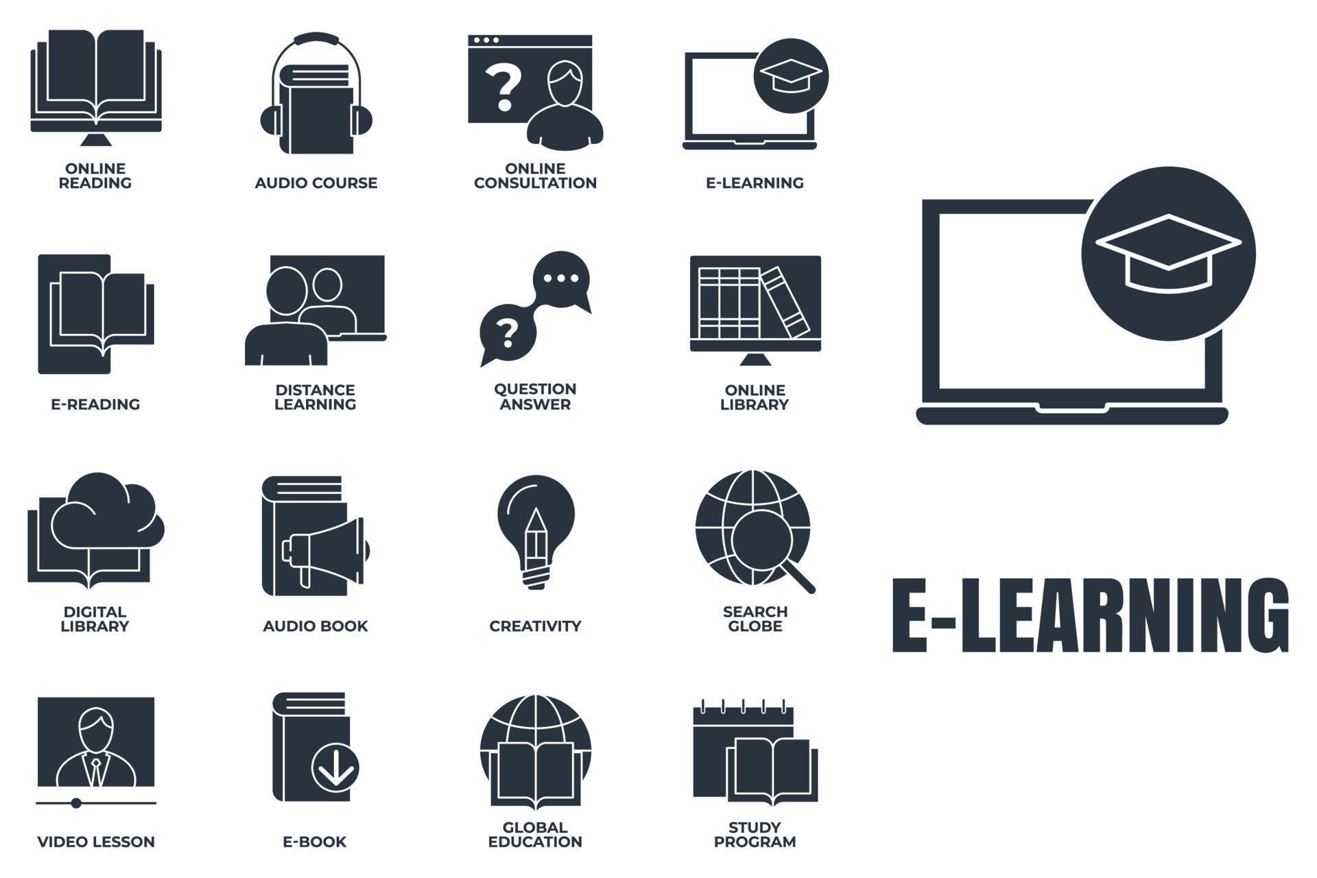 Set of E-learning, online education icon logo vector illustration ...