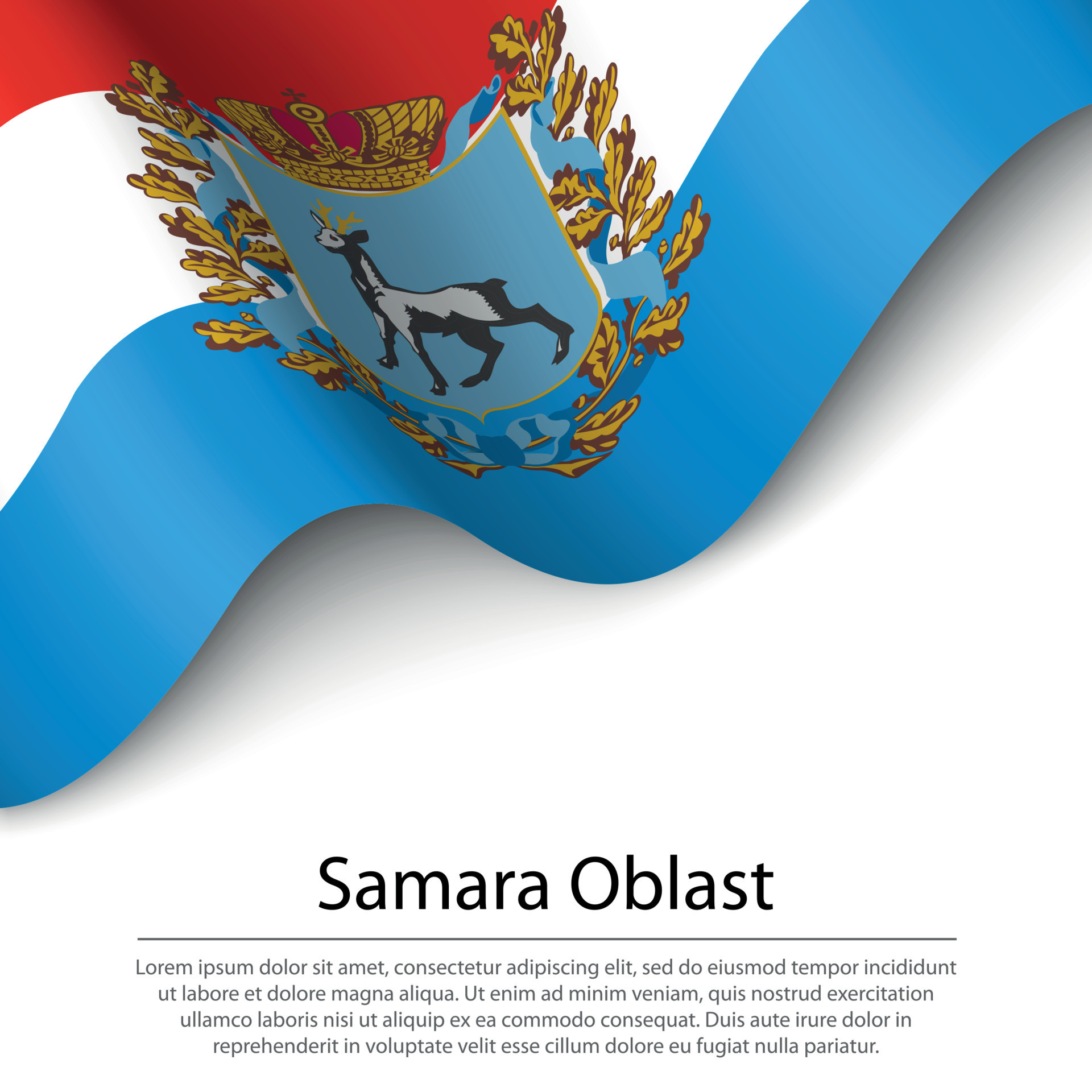 Waving flag of Samara Oblast is a region of Russia on white back ...