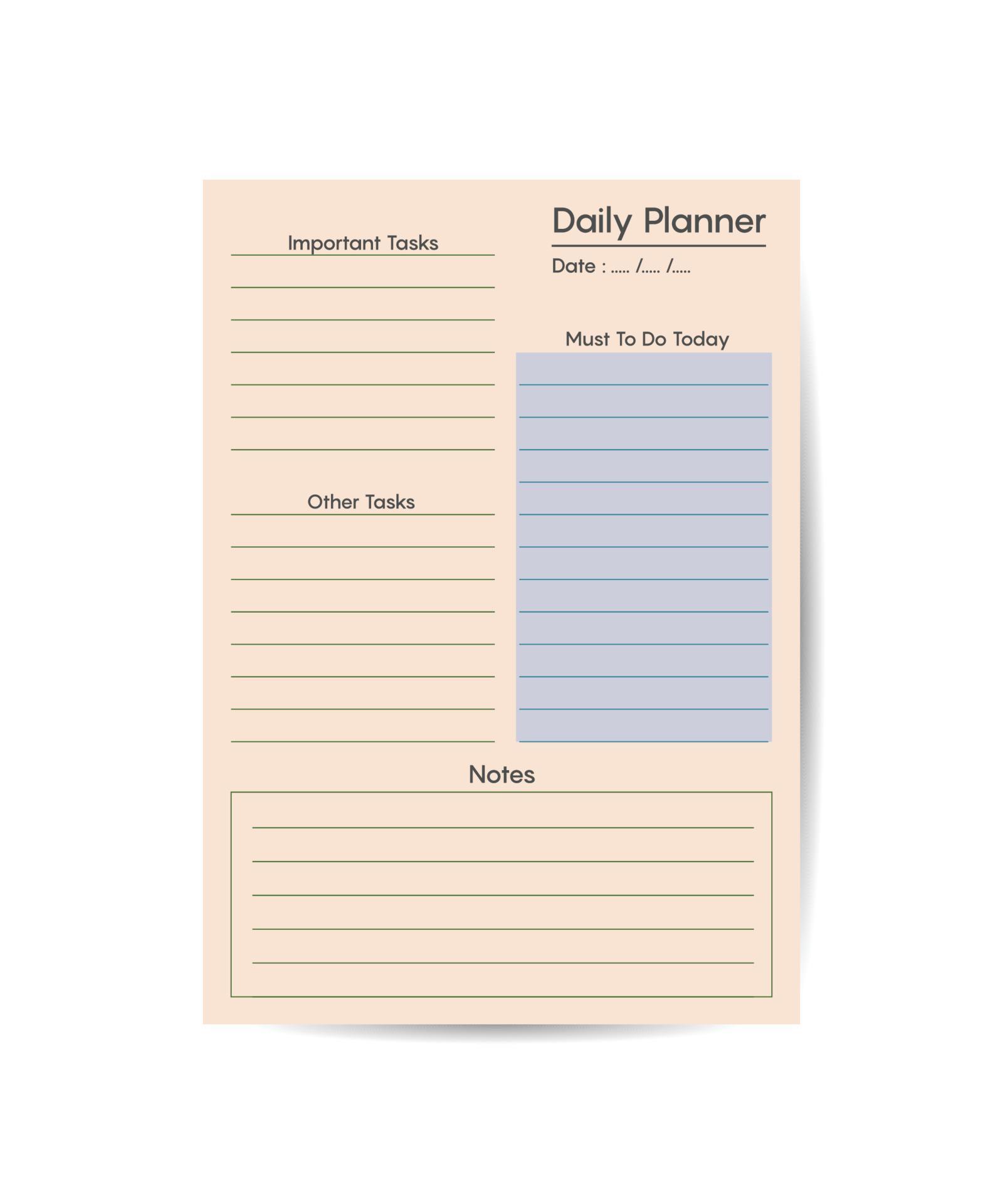 Daily planner activities worksheet design template. Printable goal ...