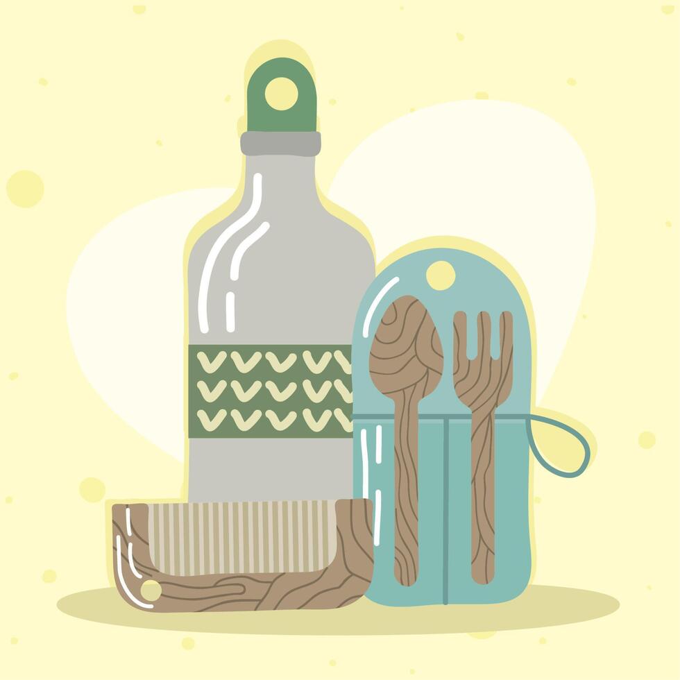 reusable utensils and bottle 11439699 Vector Art at Vecteezy