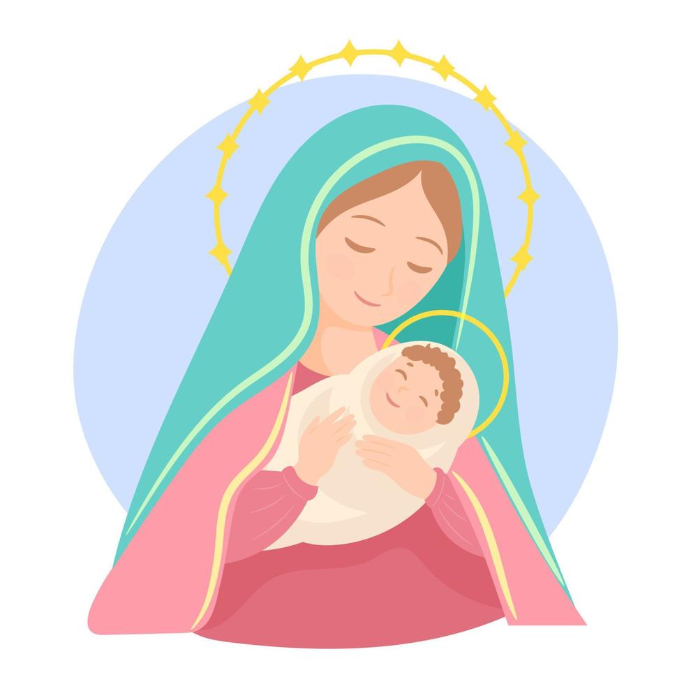 Tarjeta De Navidad Virgen María Y Niño Jesús 11440691 Vector En Vecteezy