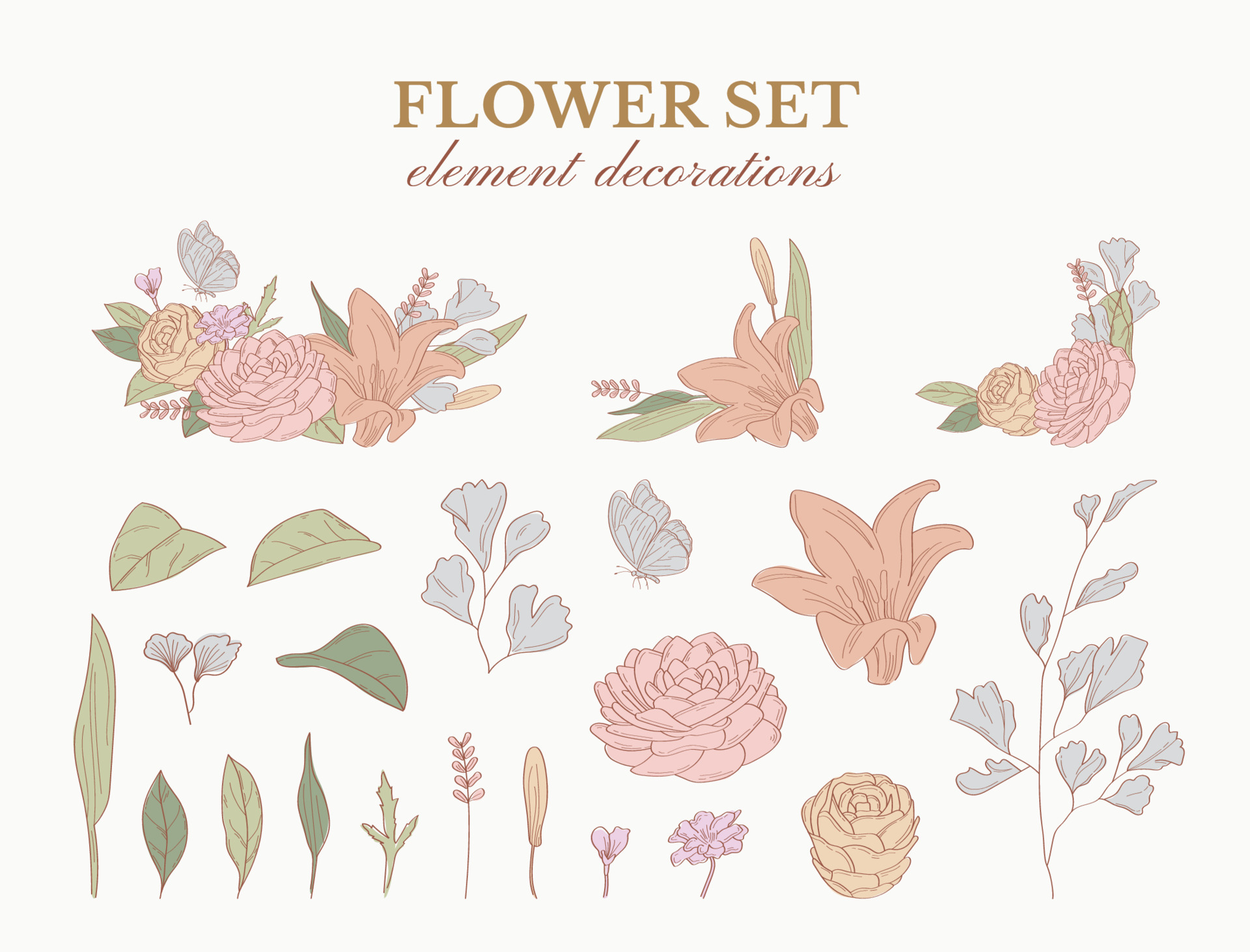 Flowers element decorations set 11449199 Vector Art at Vecteezy