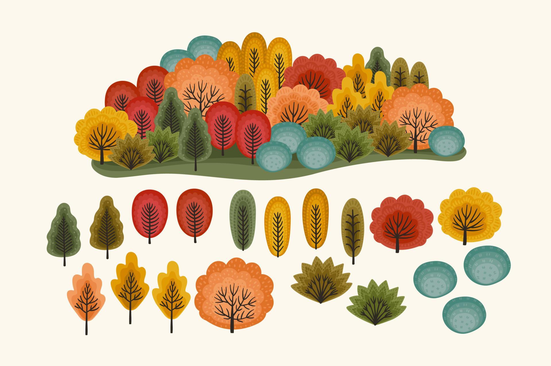 Set of abstract autumn trees. Isolated design elements for creating any ...