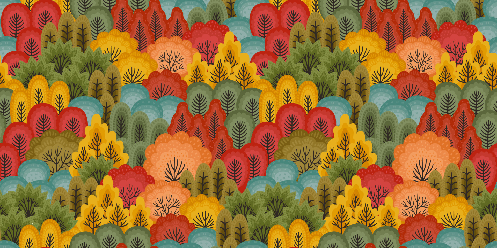 Abstract seamless pattern with autumn forest. Vector background for ...