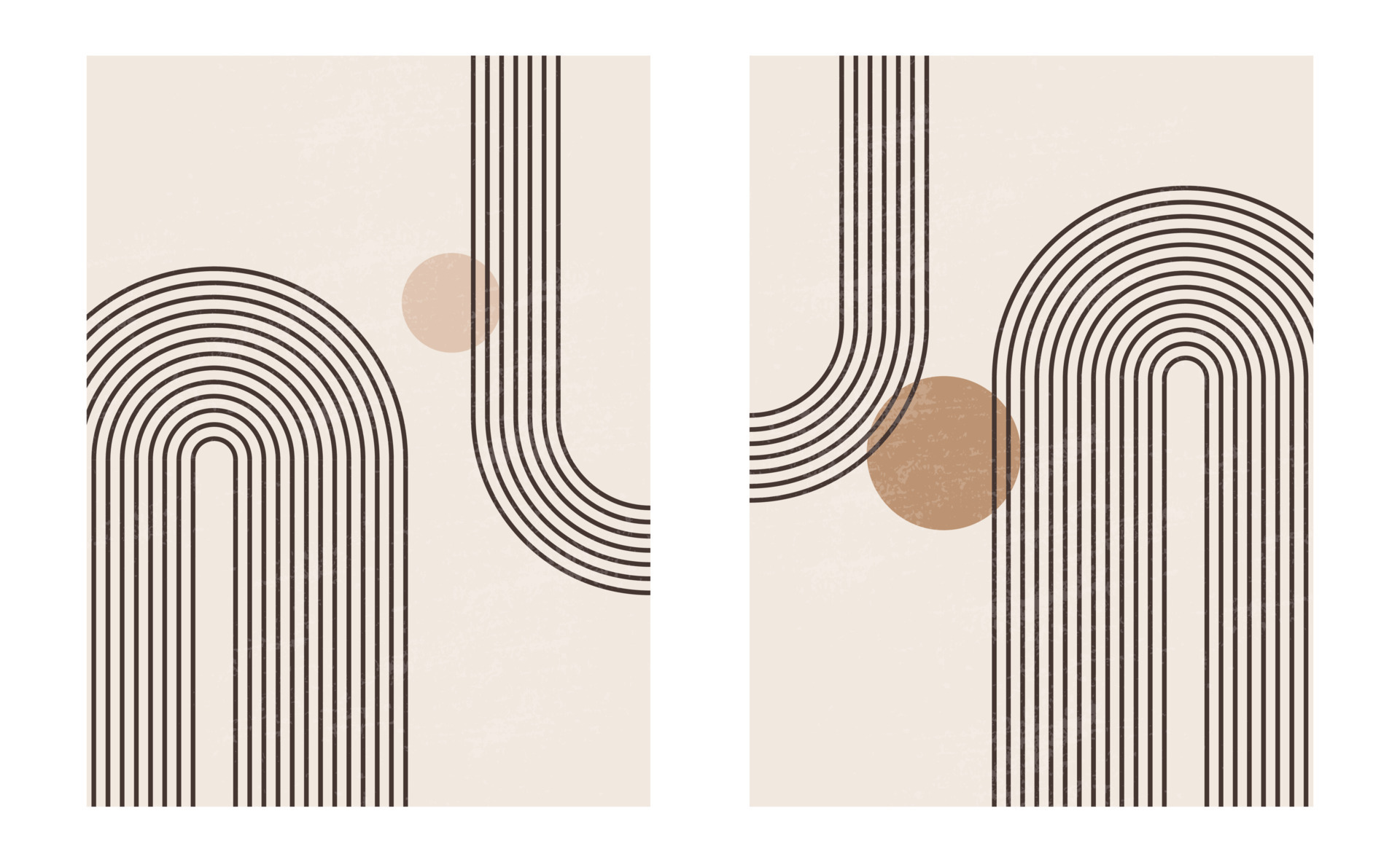 Set Of Mid Century Modern Minimalist Art Print With Organic Natural