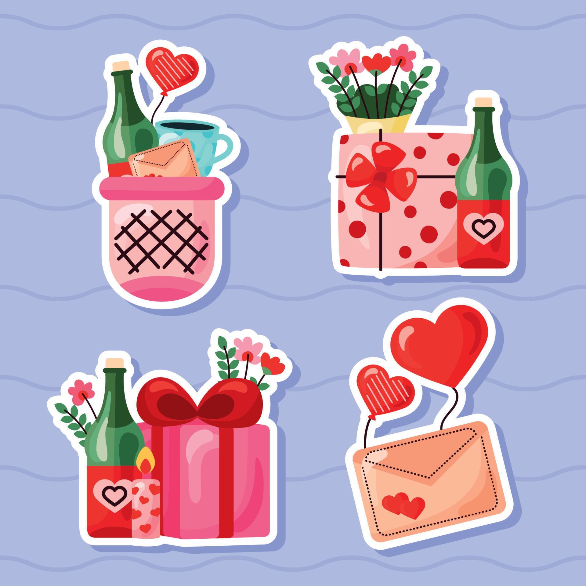 four valentines day icons 11451260 Vector Art at Vecteezy