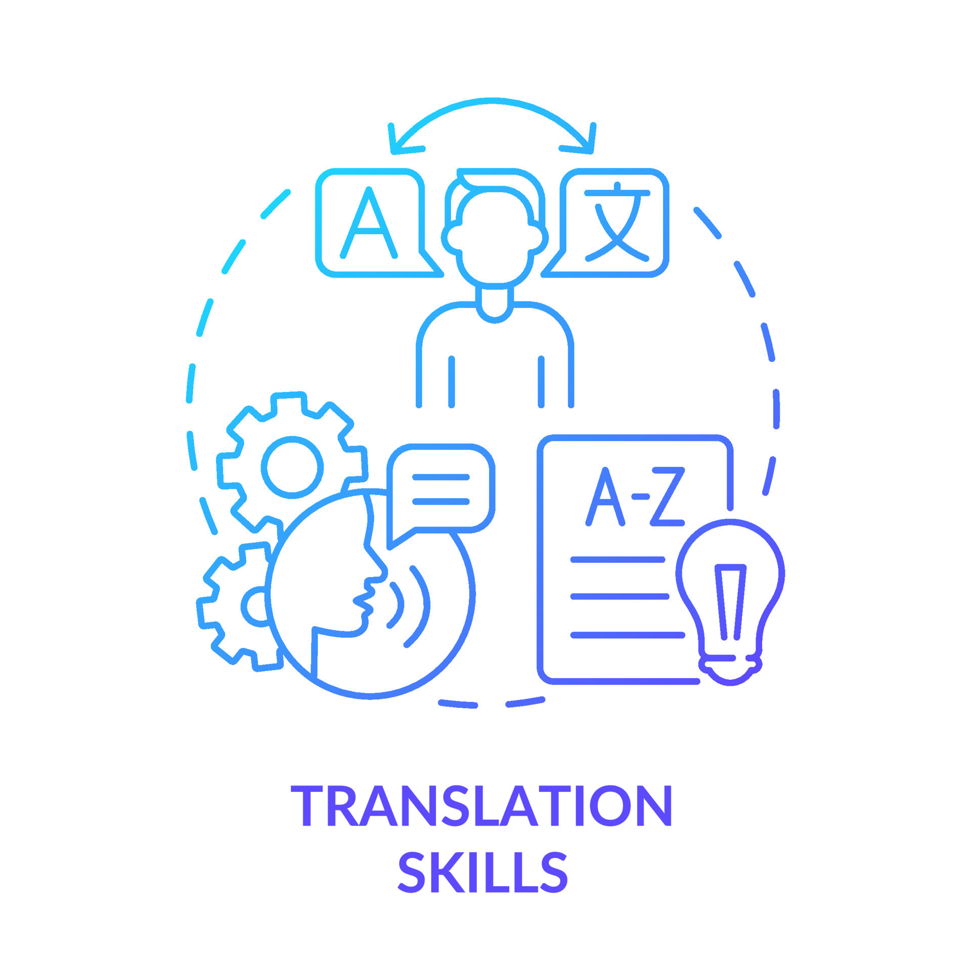 Translation skills blue gradient concept icon. In demand additional ...