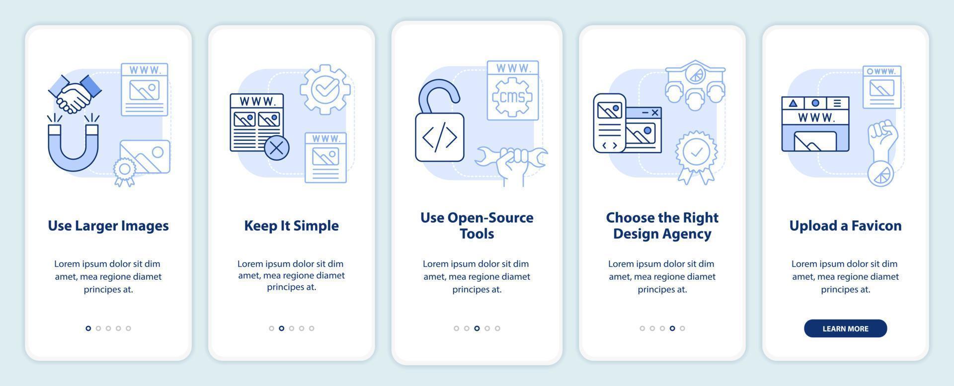 Building professional website light blue onboarding mobile app screen ...