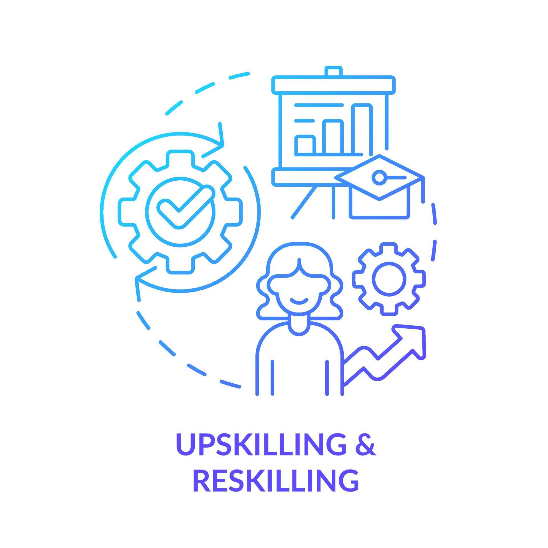 Upskilling and reskilling blue gradient concept icon. Learning approach abstract idea thin line ...