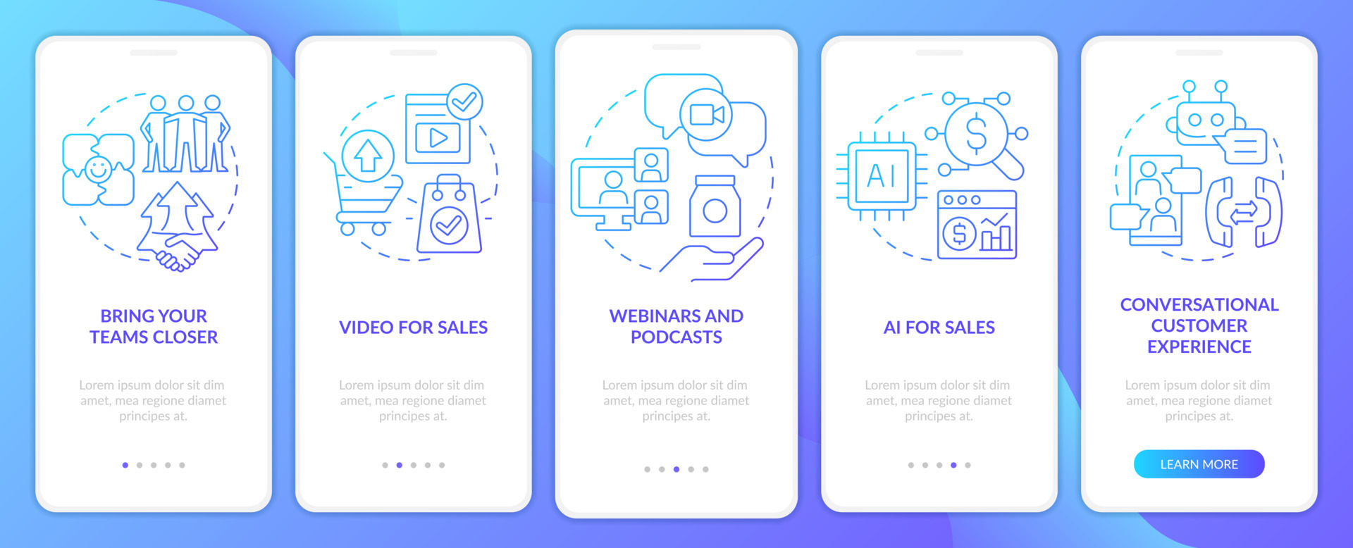 Sales Trends Blue Gradient Onboarding Mobile App Screen Marketing Development Walkthrough 5