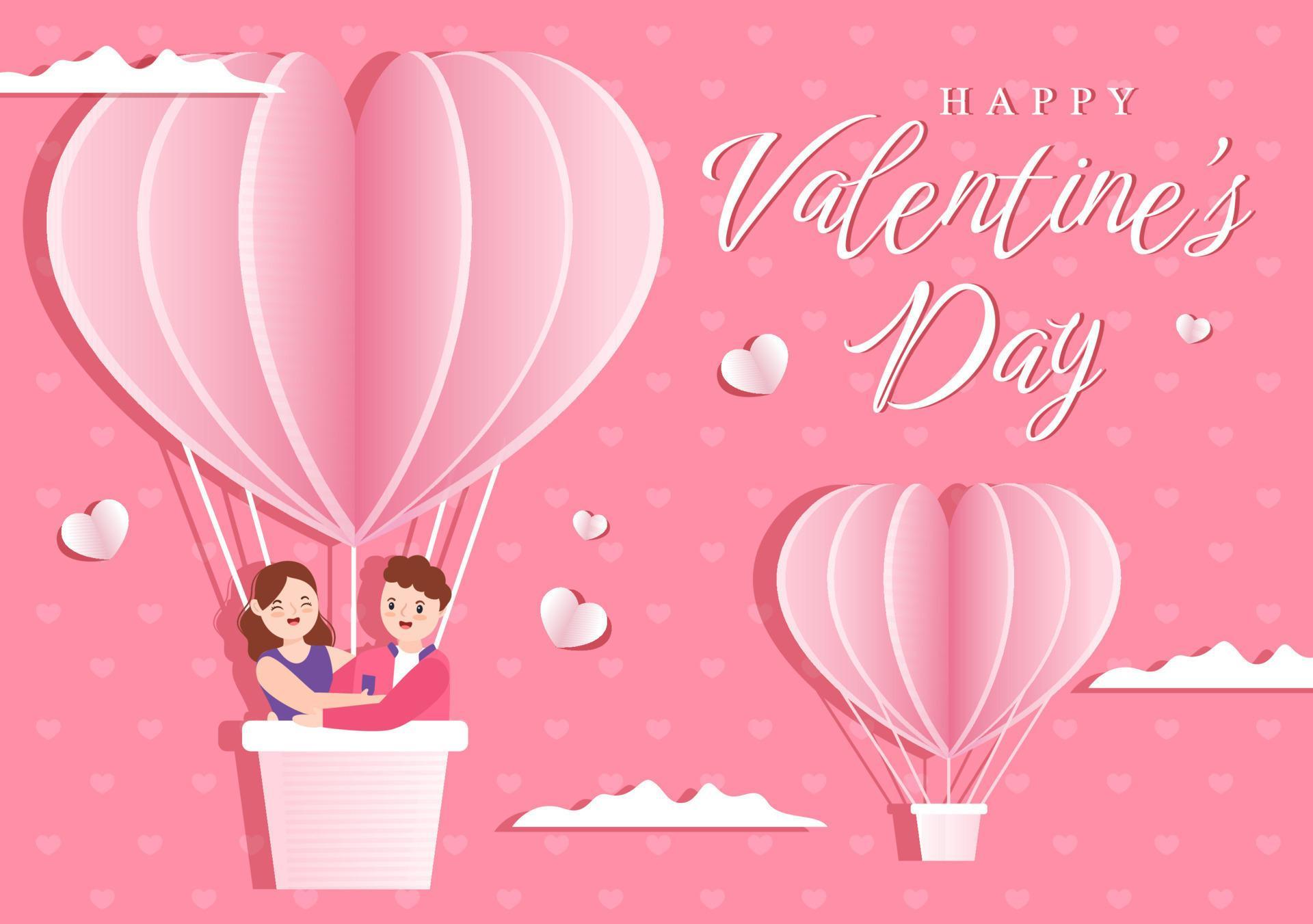 Happy Valentines Day Template Hand Drawn Cartoon Flat Illustration ...