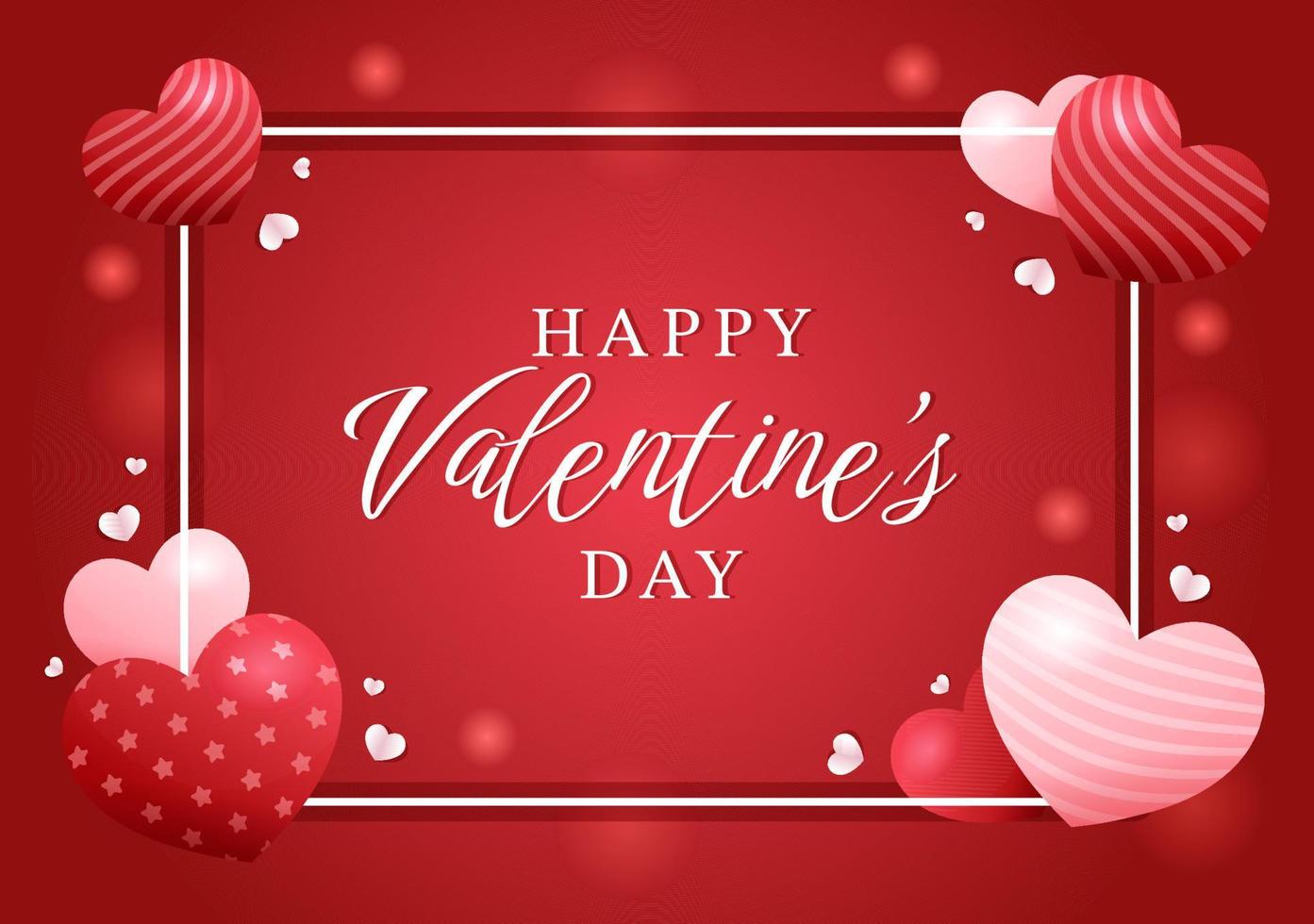 Happy Valentines Day Template Hand Drawn Cartoon Flat Illustration Happy Valentines Day Template Hand Drawn Cartoon Flat Illustration