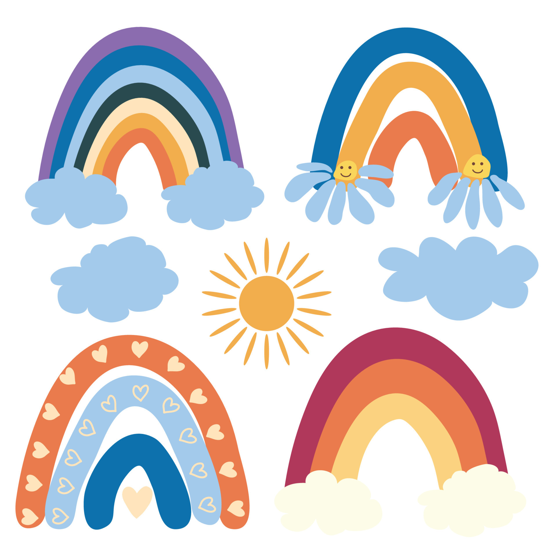 Collection Of Stickers From 1970s Rainbow Set Of Hipster Retro Cool Rainbow Psychedelic