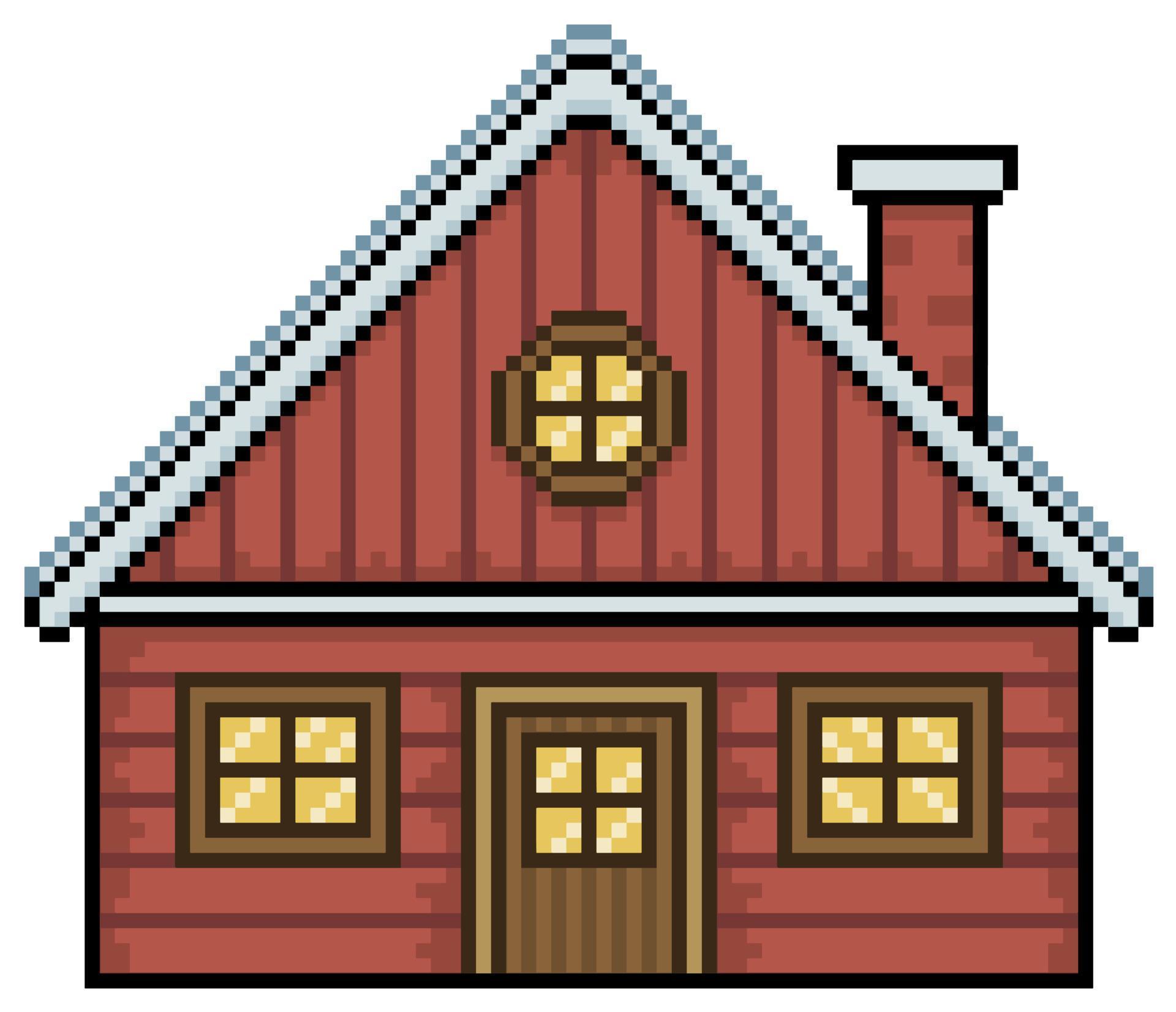 Pixel Art Red Wooden House Lumberjack House Vector Icon For 8bit Game On White Background