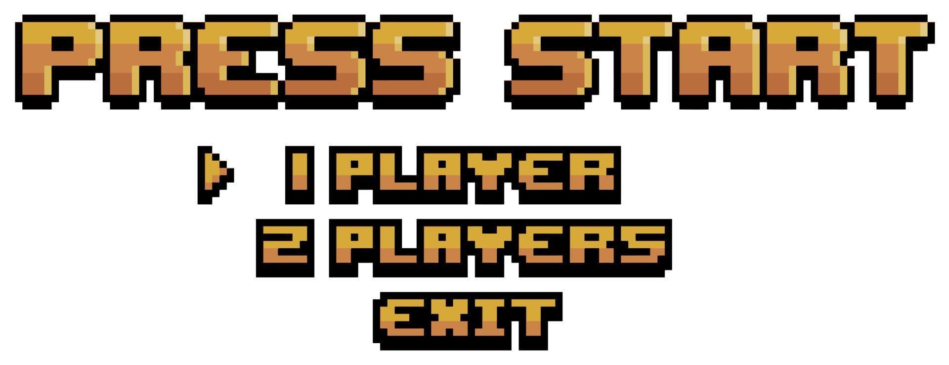 Pixel art game start menu, press start, select players and exit vector ...