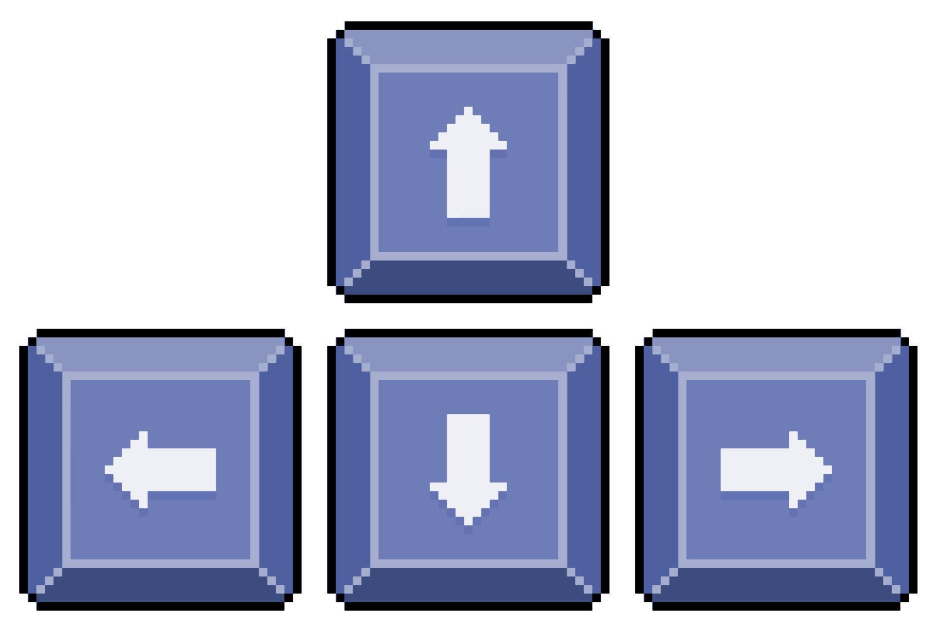 Pixel art keyboard arrow keys. Keyboard play keys vector icon for 8bit game on white background ...