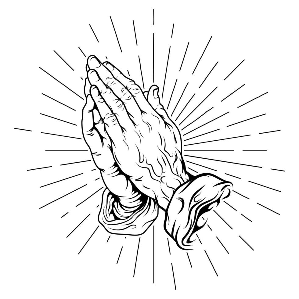 Praying Hand Element Illustration With Sunburst Background Vintage And Retro Style Design