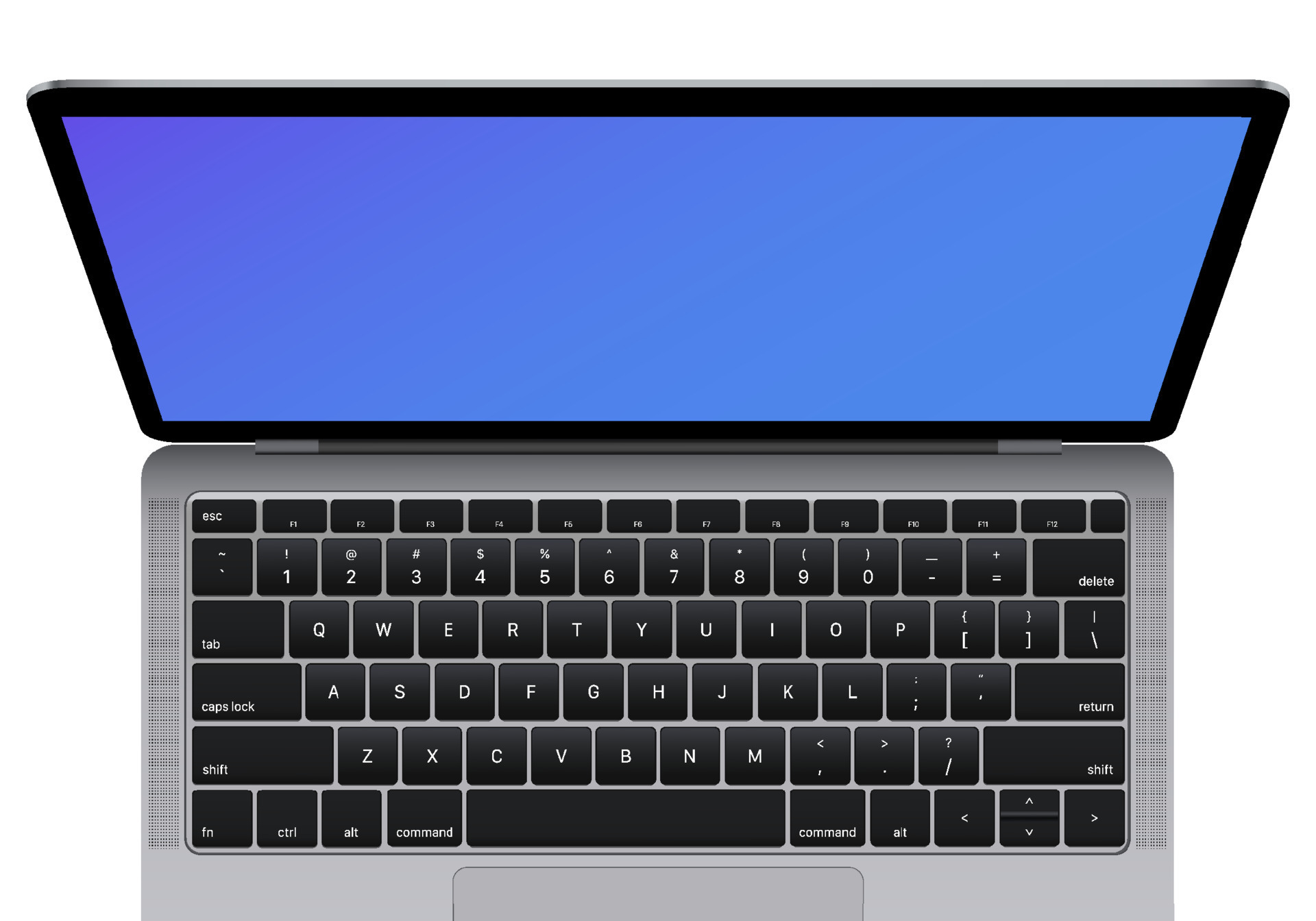 Realistic top view modern silver laptop isolated on white background. computer notebook with ...