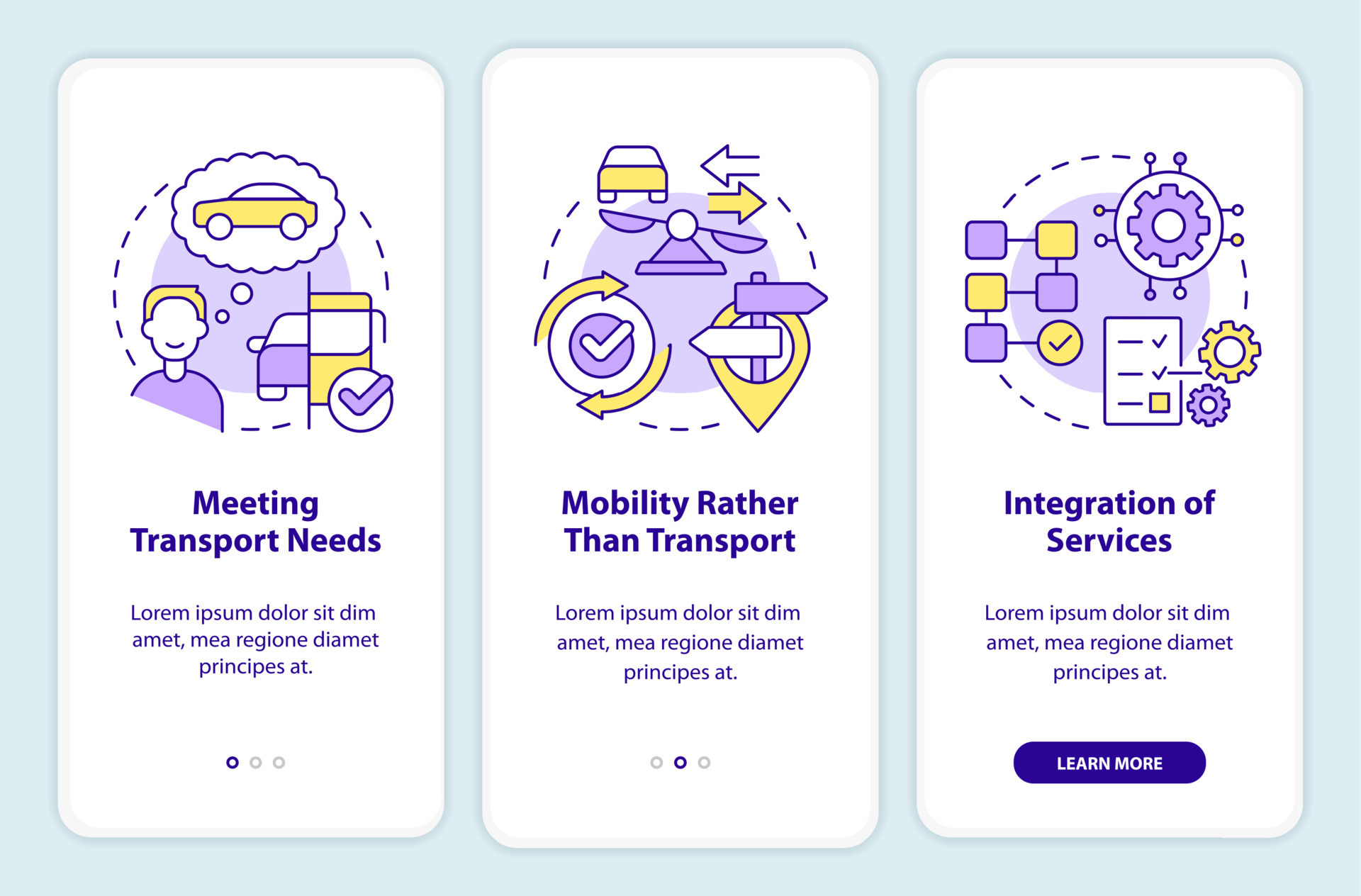 Maas Concept Components Onboarding Mobile App Screen Transport System Walkthrough 3 Steps