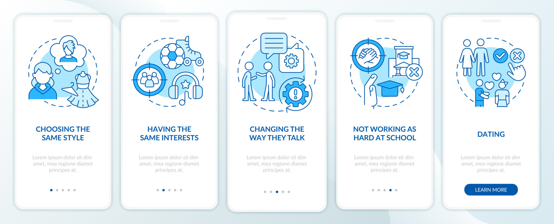 Peer Influence On Teenage Behavior Blue Onboarding Mobile App Screen